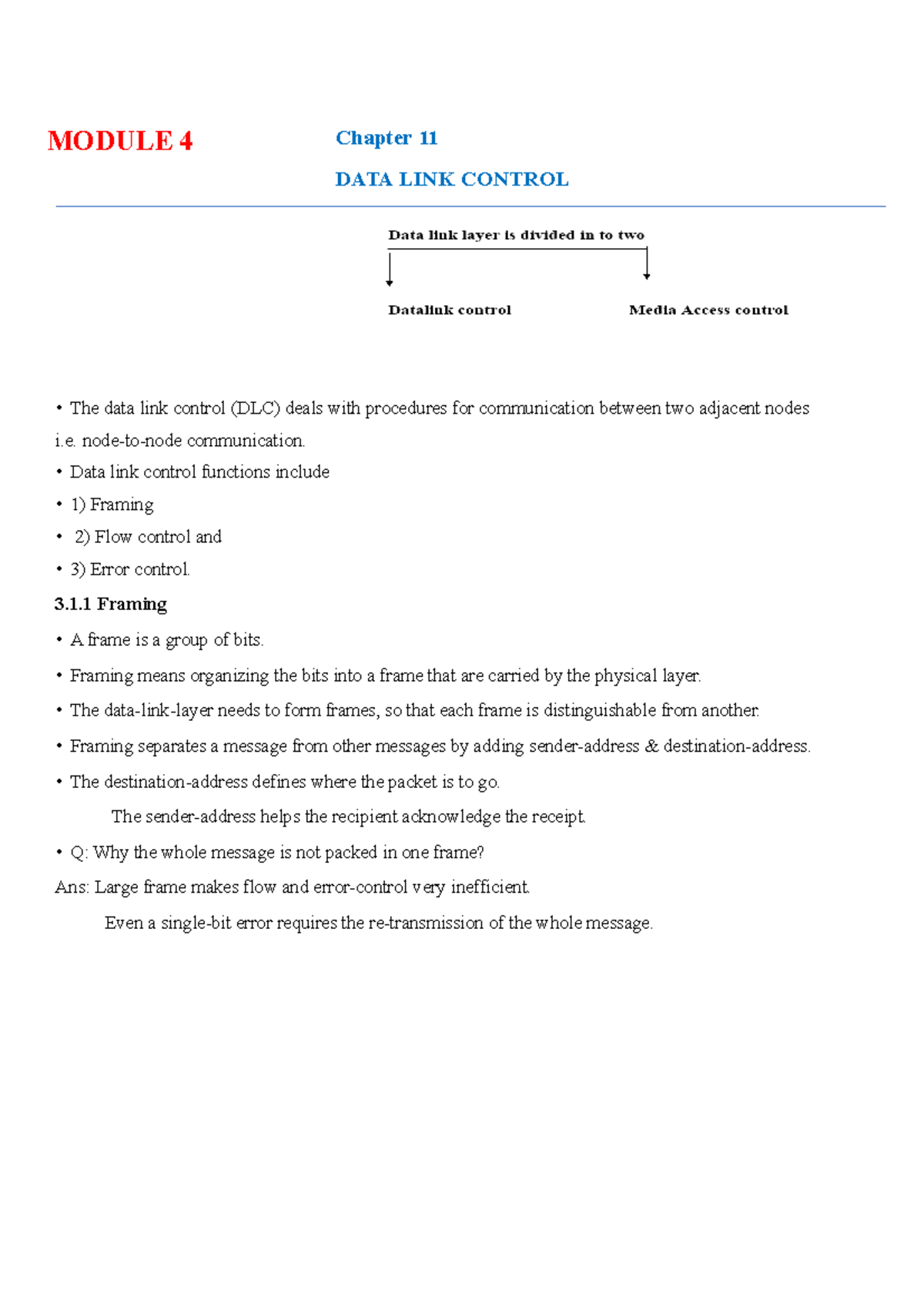 Module 4-1 - dlc services - MODULE 4 Chapter 11 DATA LINK CONTROL The data link control (DLC ...