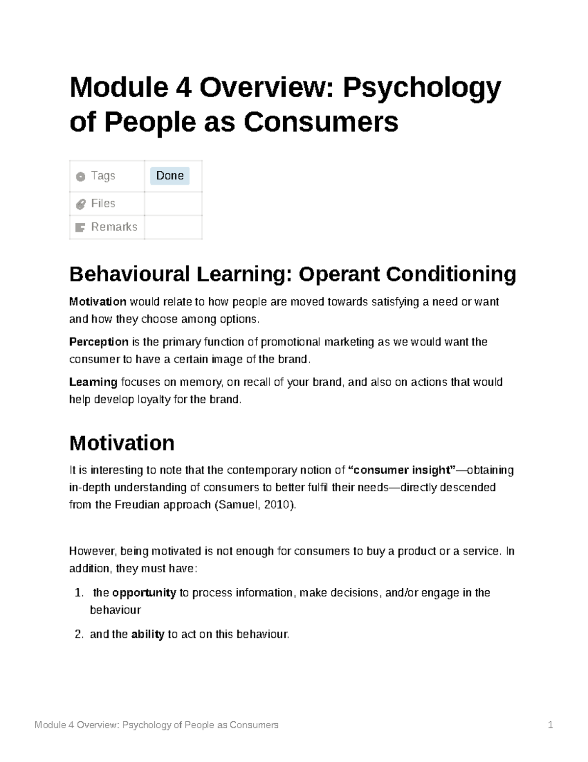 Module 4 Overview Psychology of People as Consumers - Perception is the ...