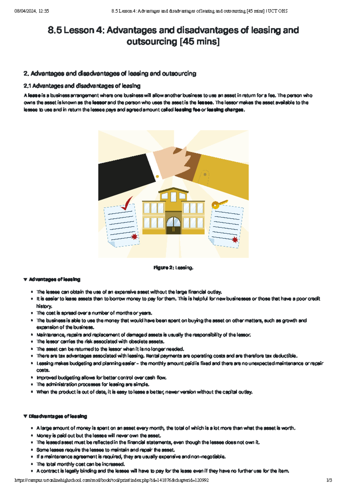8.5 Lesson 4 Advantages and disadvantages of leasing and outsourcing ...