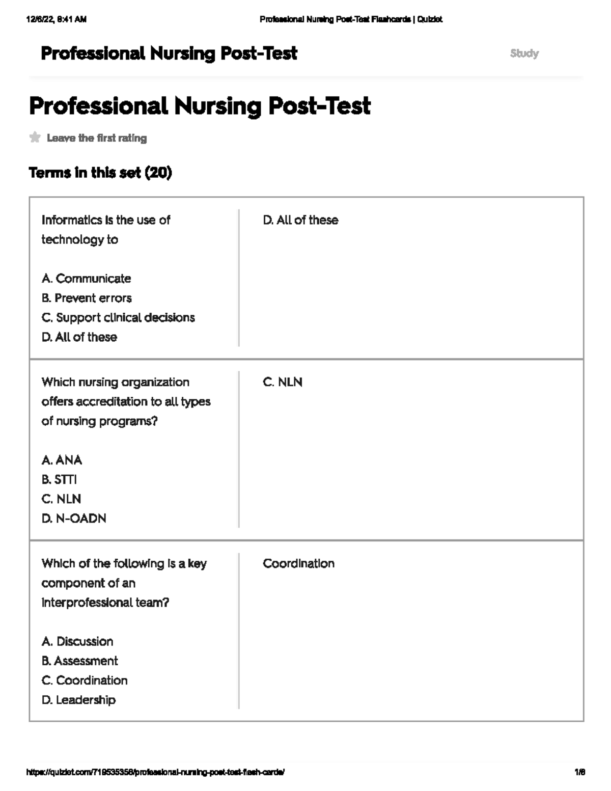 Prof Nursing Post Test - Studocu