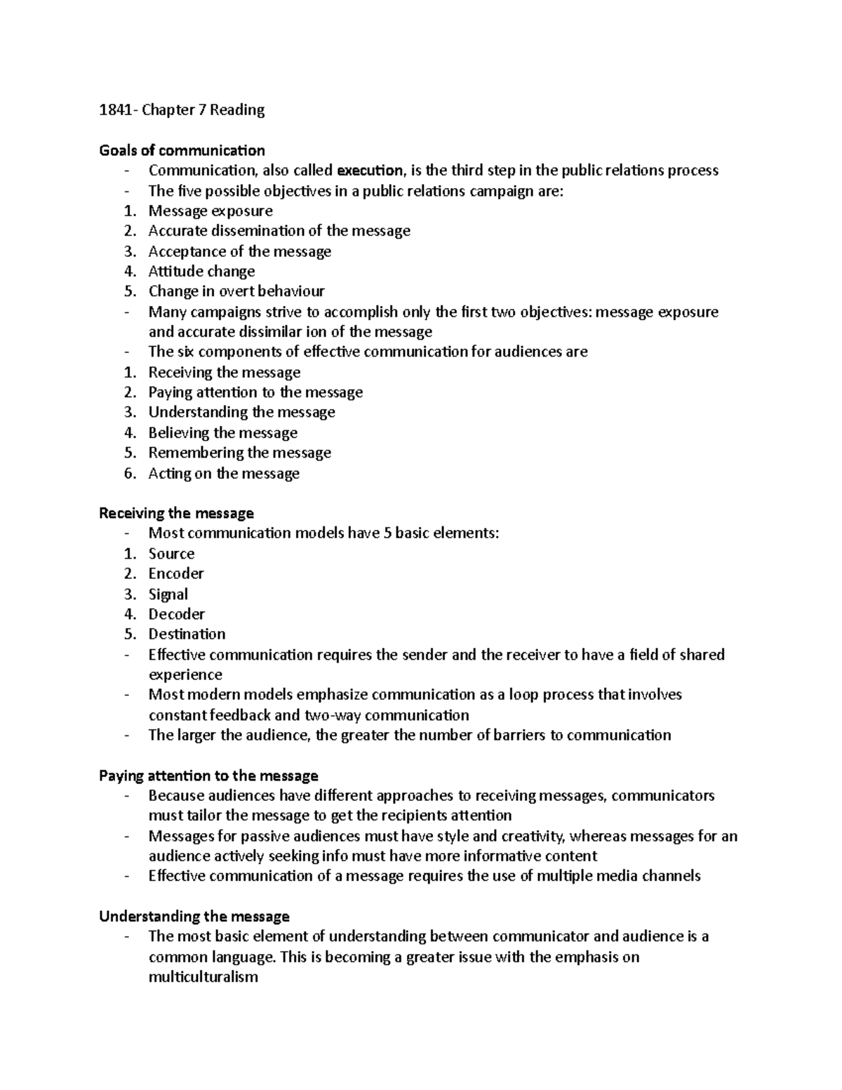 Chapter 7 reading - 1841 - Chapter 7 Reading Goals of communication ...