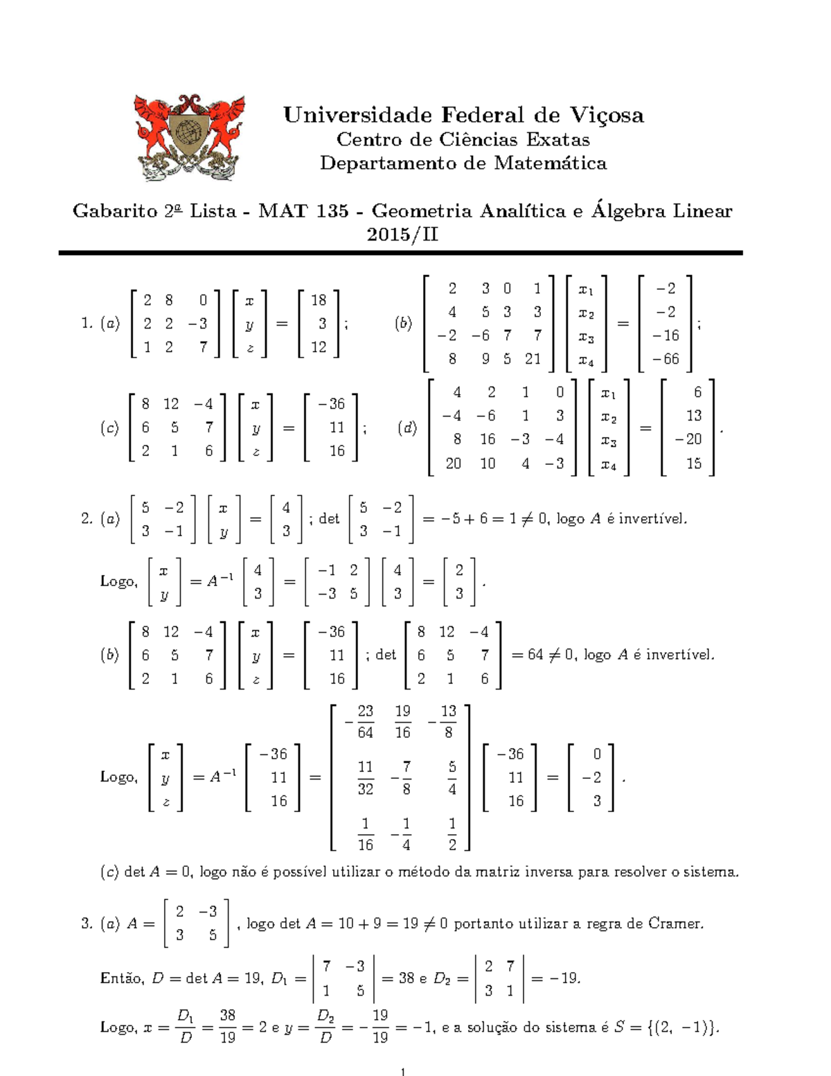 Gabarito Lista 2 - 2015 - MAT 135 - 2015-II - Universidade Federal de ...