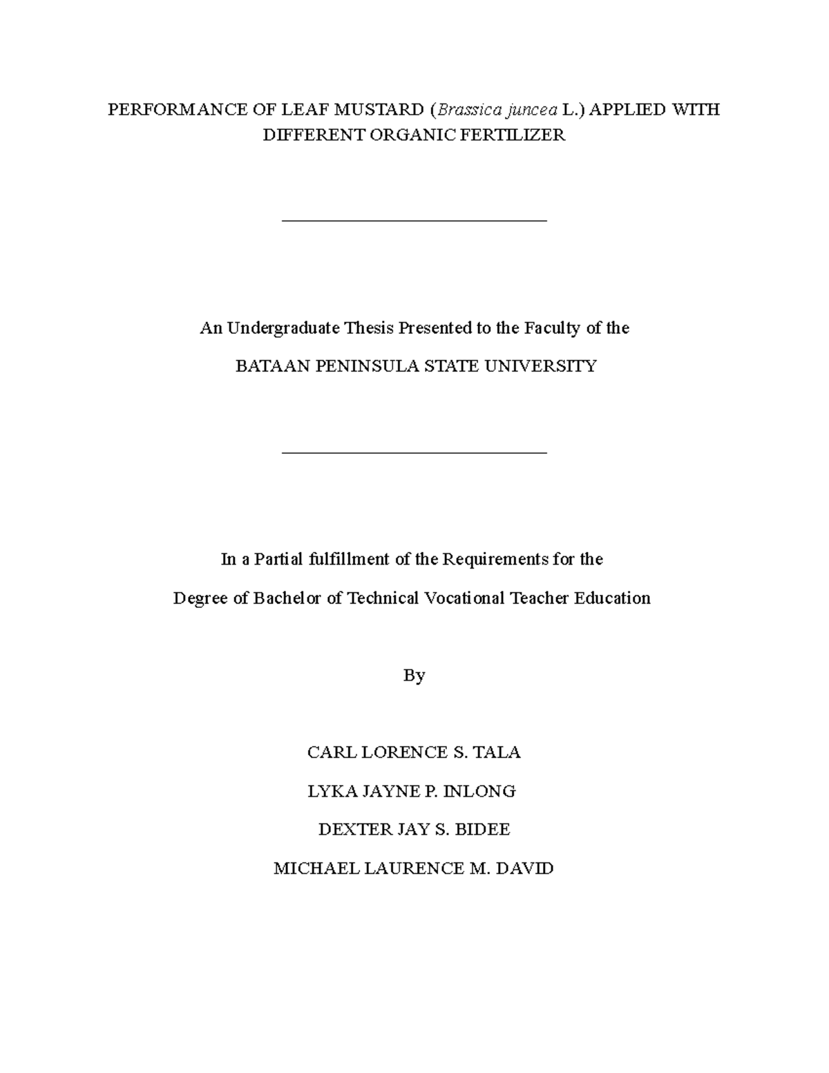 Baby-Thesis-Proposal - PERFORMANCE OF LEAF MUSTARD (Brassica juncea L ...