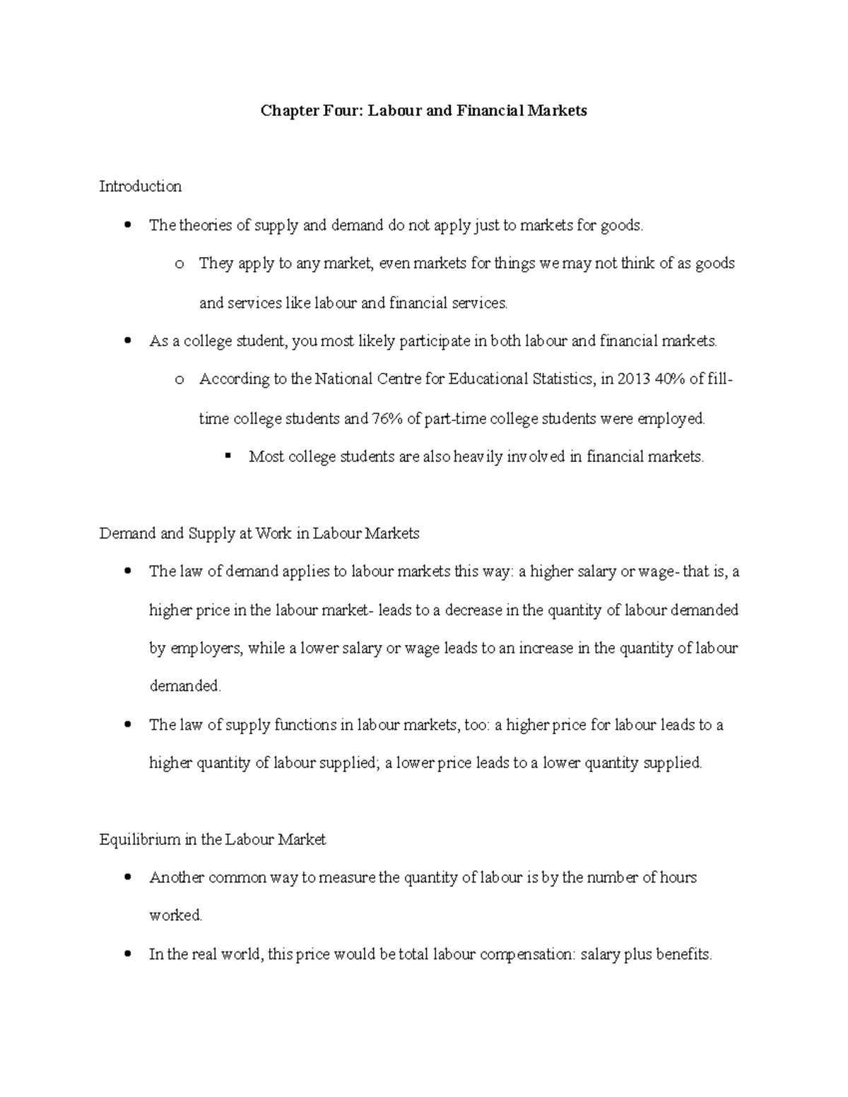 Chapter Four Labour and Financial Markets - Chapter Four: Labour and ...