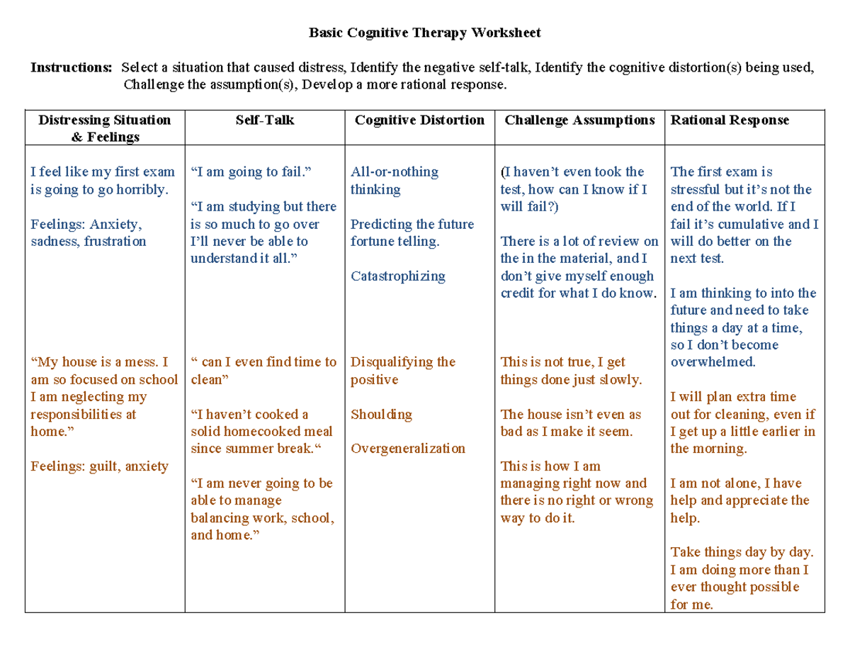 Basic Cognitive Therapy Worksheet-1 competed - Basic Cognitive Therapy ...
