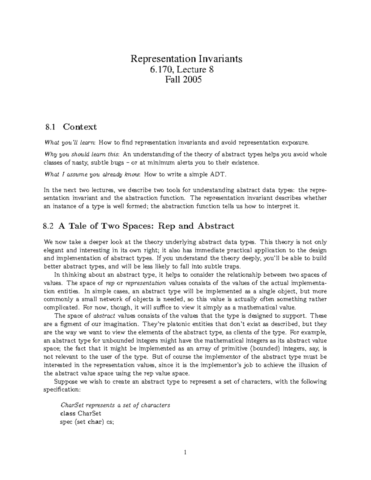 Representation Invariants - Why you should learn this: An understanding of the theory of ...