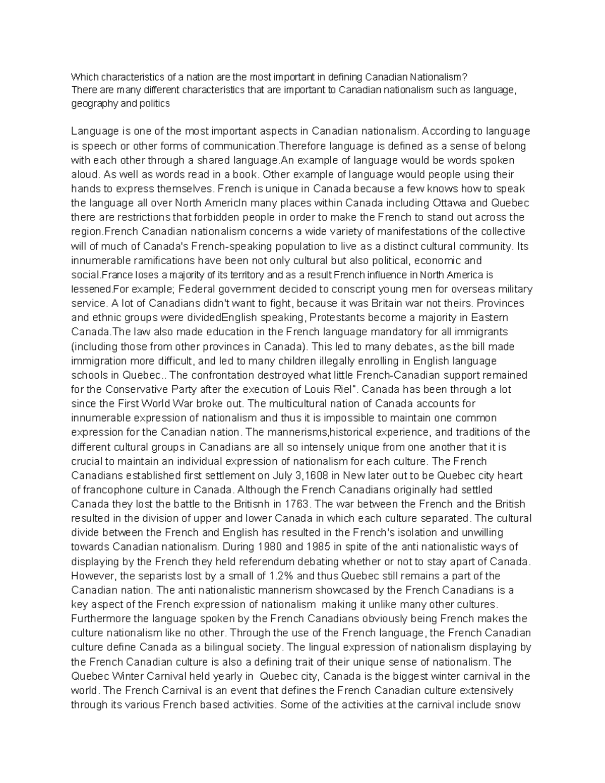 Which characteristics of ‘nation’ are most important in defining ...