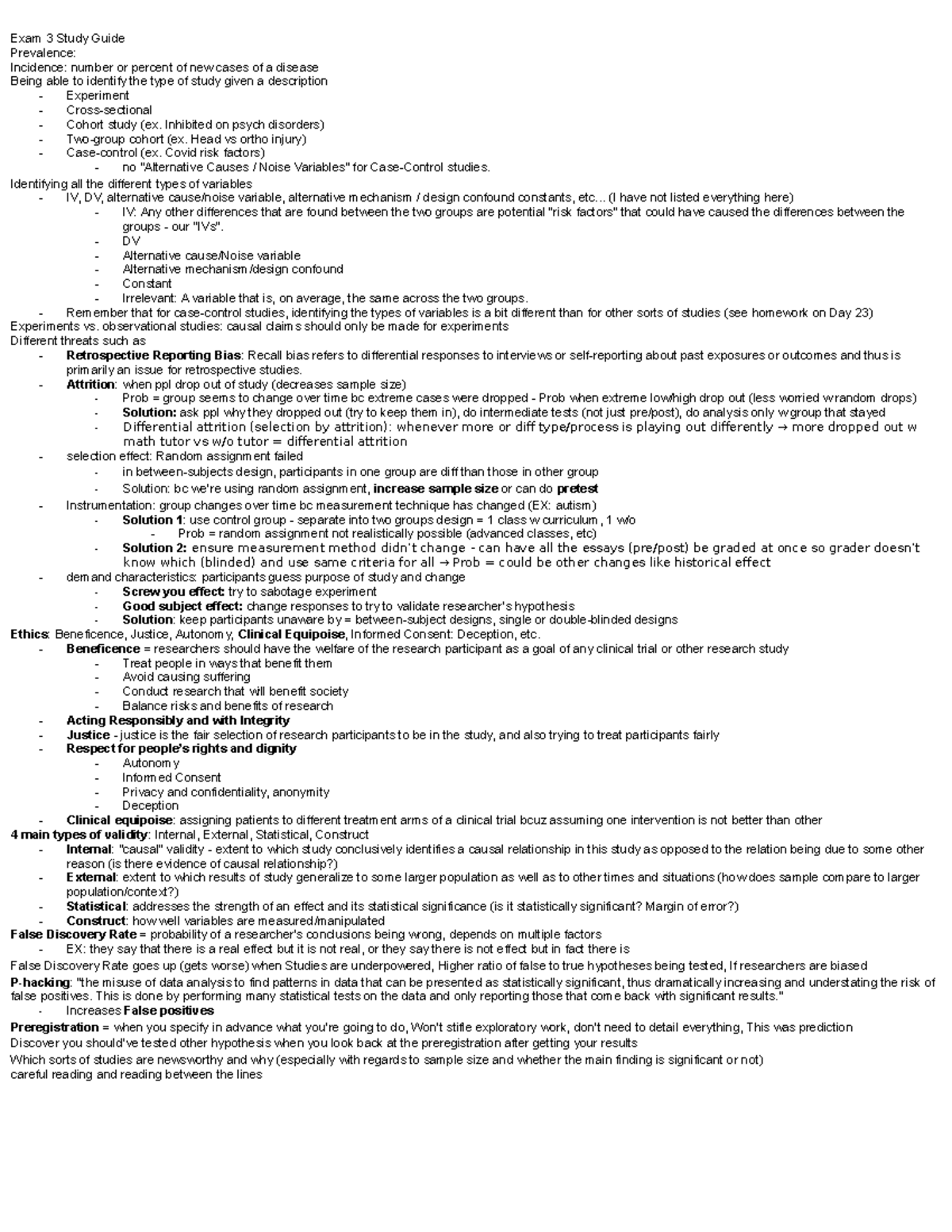 Exam 3 Study Guide - PSY 0036 Research Methods - Professor Benjamin ...