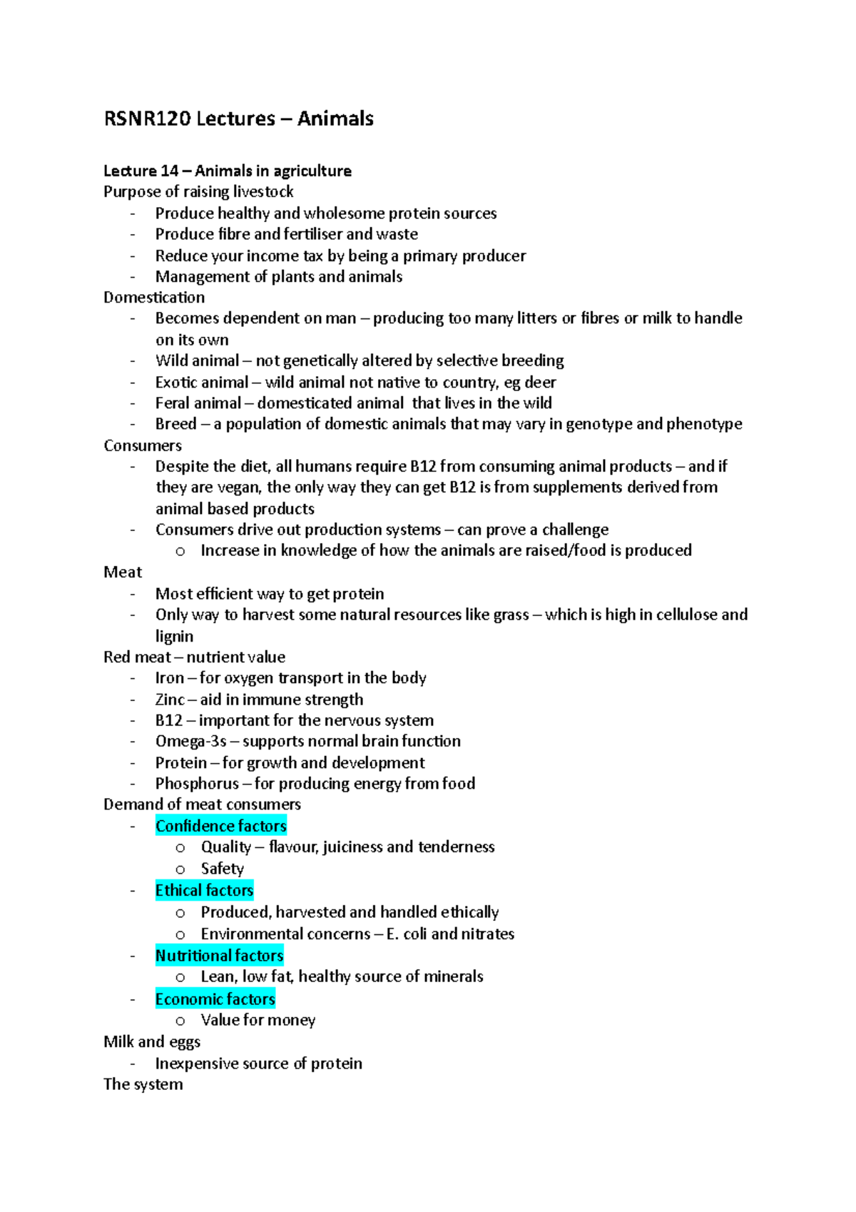 Animals - Lecture notes - RSNR120 Lectures – Animals Lecture 14 ...