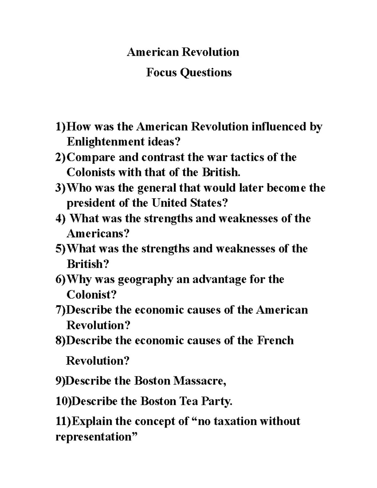 American 22-23r Evolution - American Revolution Focus Questions 1)How ...