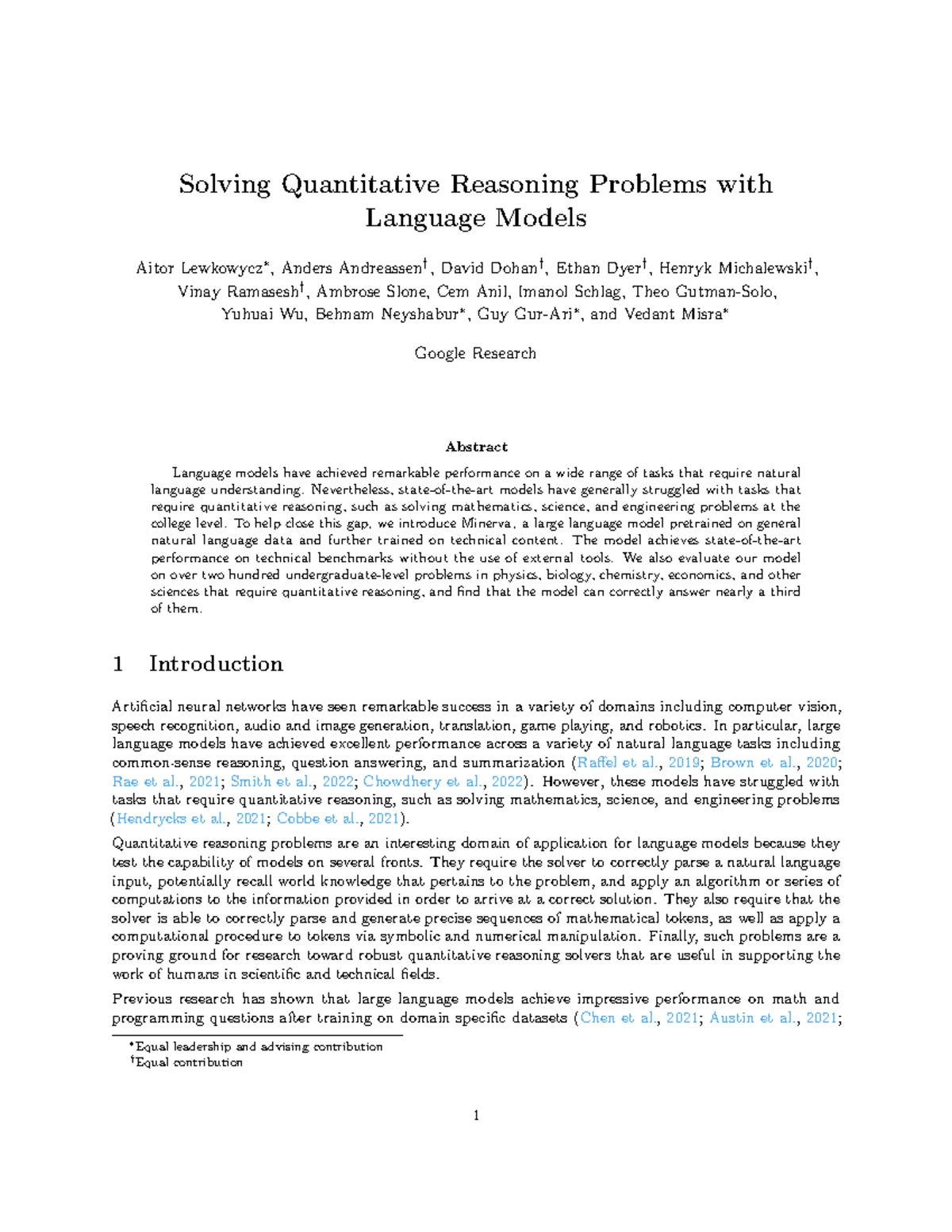 Minerva paper - Nada - Solving Quantitative Reasoning Problems with Language Models Aitor - Studocu