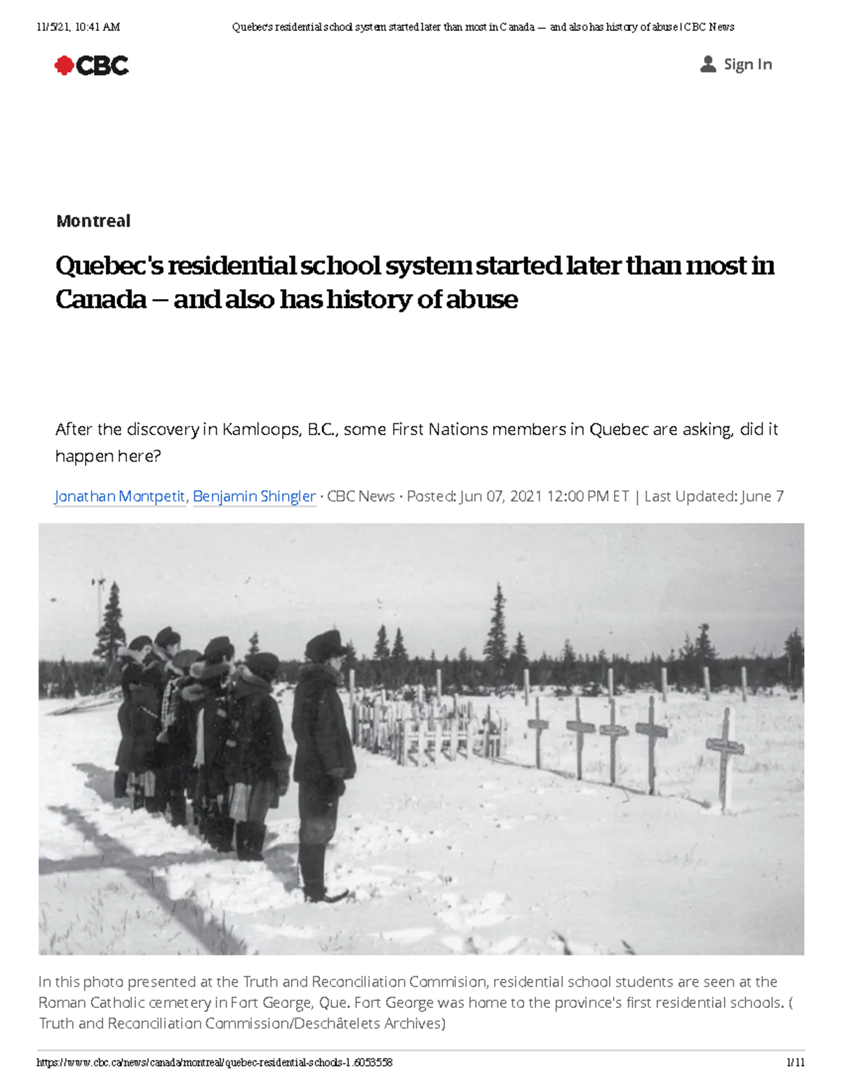 Quebec's residential school system started later than most in Canada ...