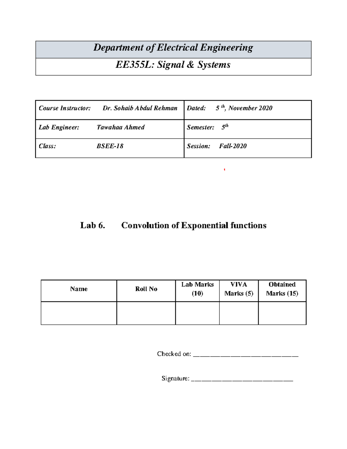 Lab # 6 - Convolution of Exponential functions - Department of ...