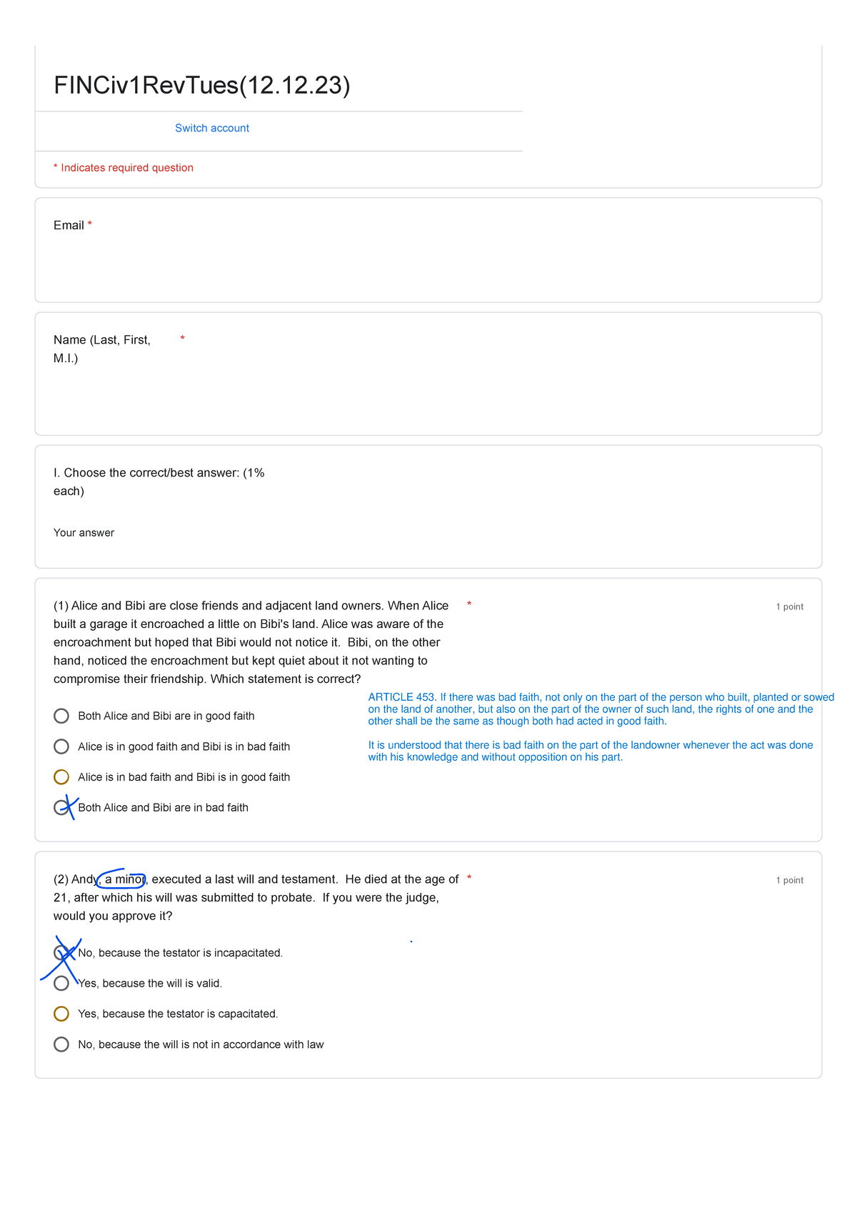 Reviewer-Civ-1 - CIV - Email * 1 point Both Alice and Bibi are in good ...