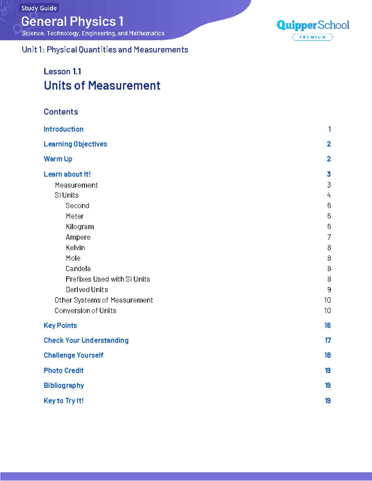 Quipper Study Guide Physical Quantities and Measurements - Units of ...