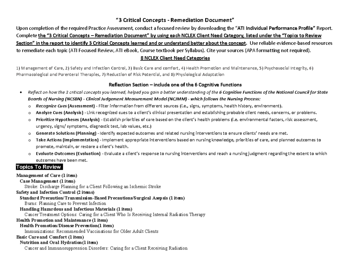 MS3 Proctor 3 Critical Concepts - Remediation Document - “3 Critical ...
