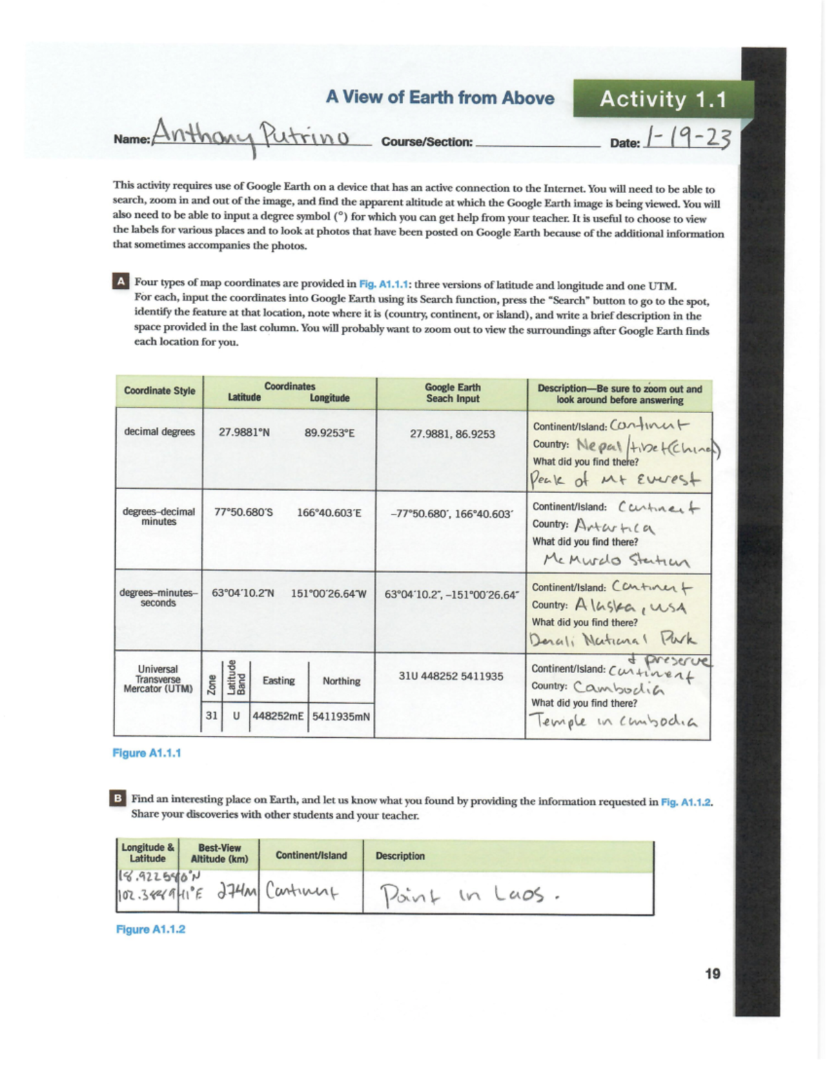 Lab 1 - Lab 1 - Geology - A View of Earth from Above Activity 1 Name ...