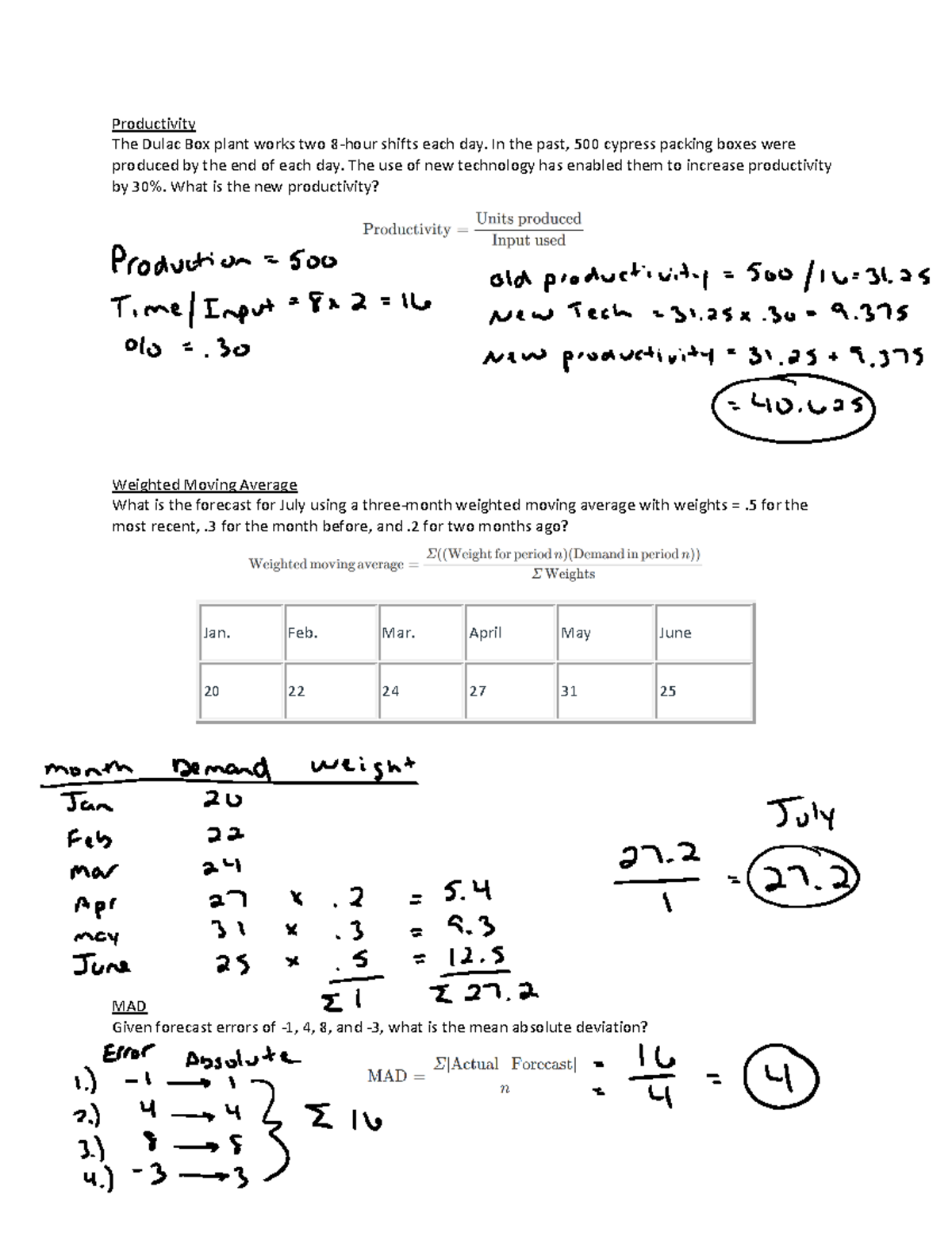 Exam 1 Practice Problems with Solutions - Productivity The Dulac Box ...