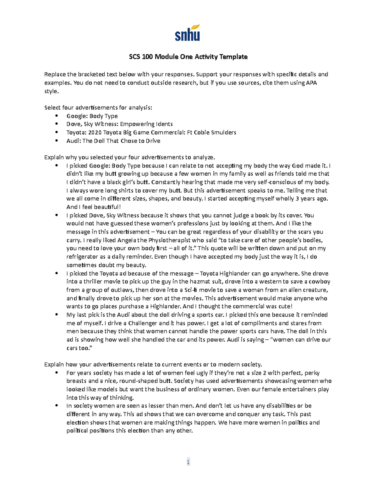 SCS 100 Module One Activity Template - SCS 100 Module One Activity ...