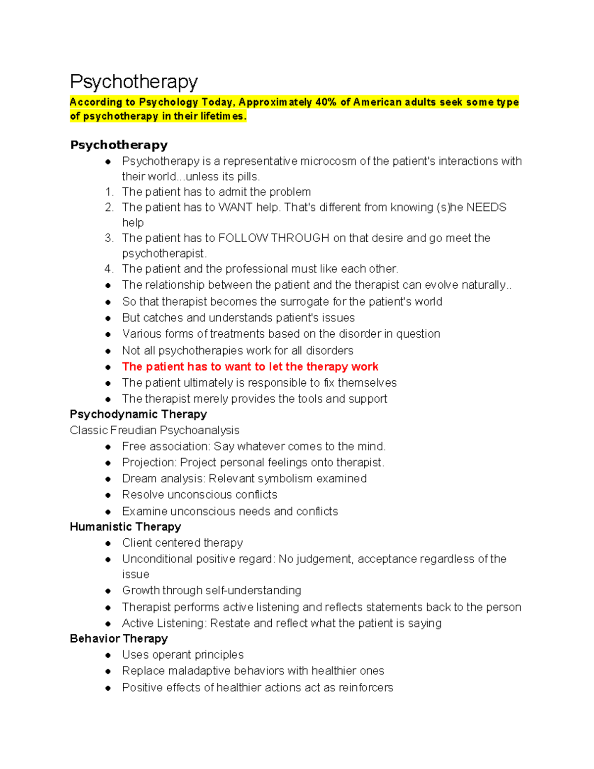 Psychotherapy - Intro to psych notes on Psycho Therapy - Psychotherapy ...