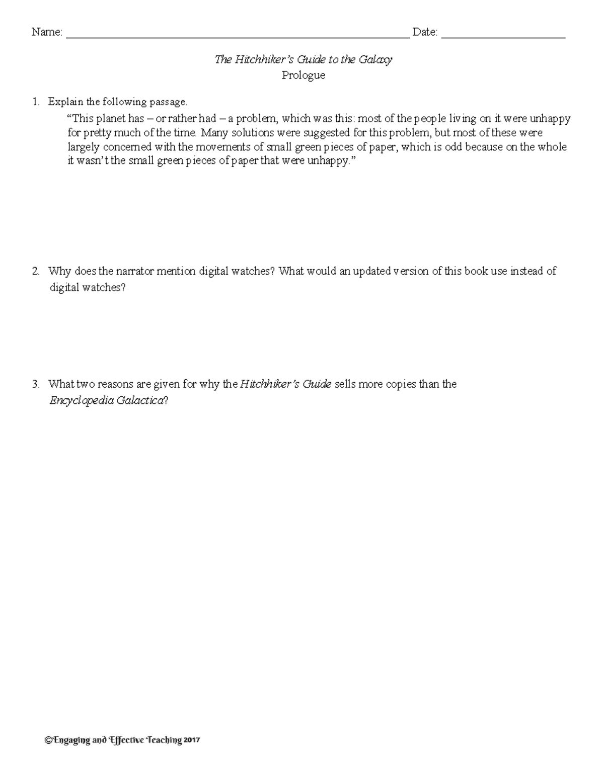 HG2G Guide Questions - The Hitchhiker’s Guide to the Galaxy Prologue ...