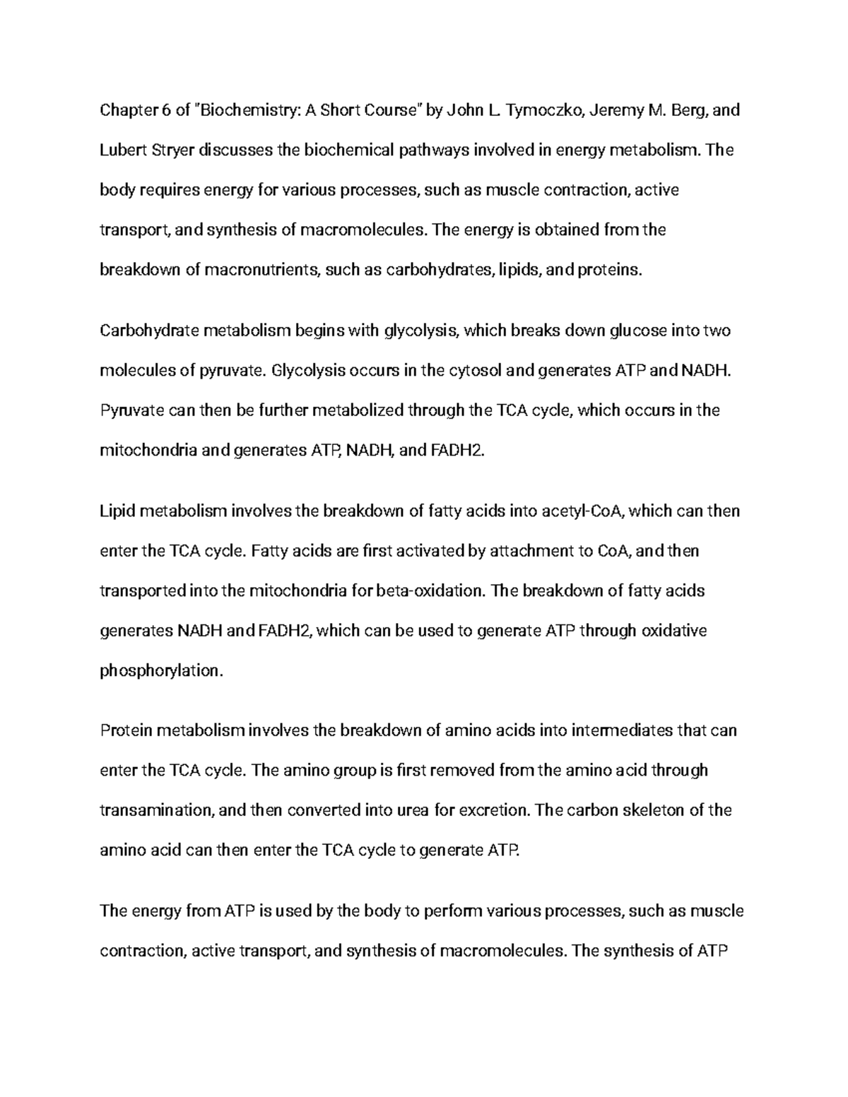 Chpater 6 biochem - chapter 6 - Chapter 6 of "Biochemistry: A Short ...