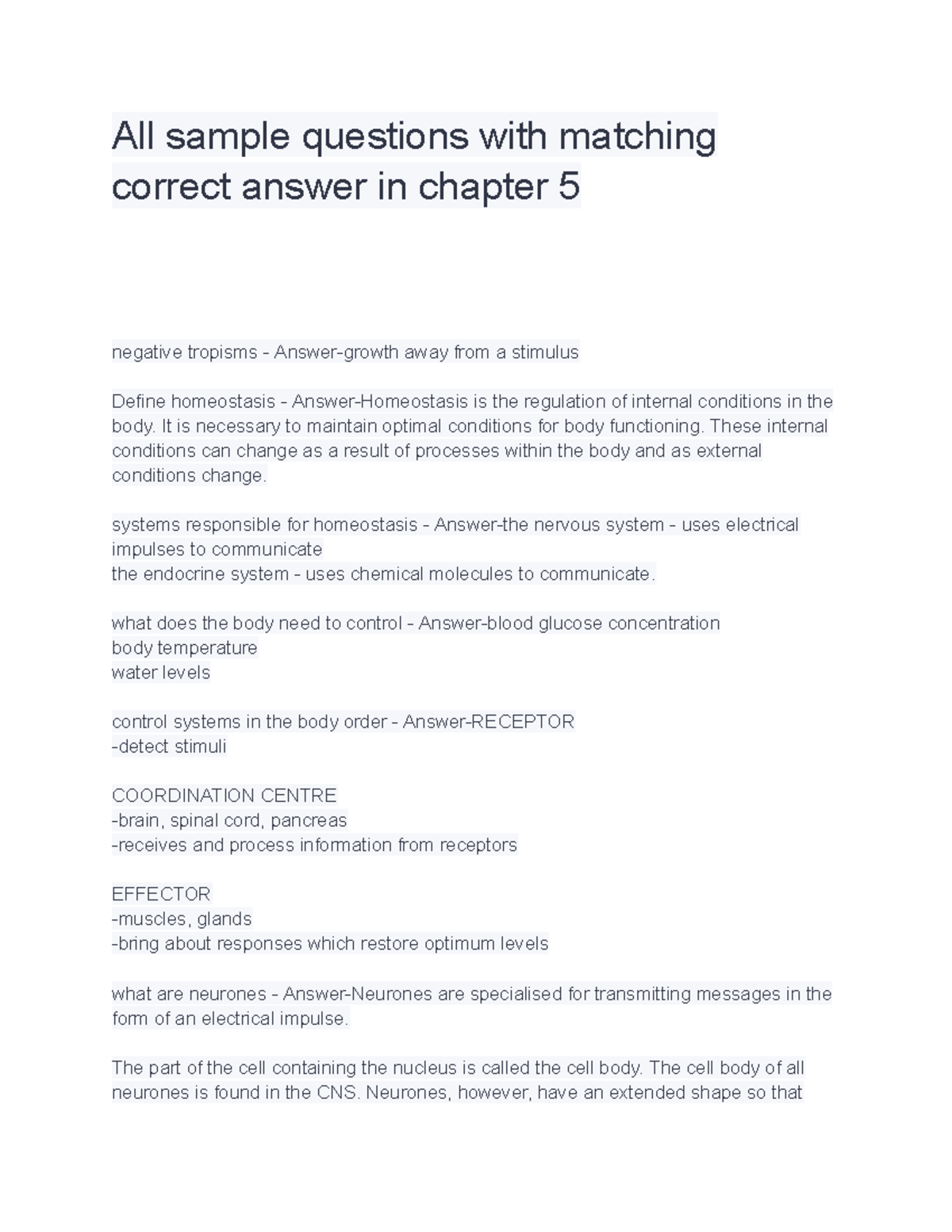 All sample questions with matching correct answer in chapter 5 - It is ...