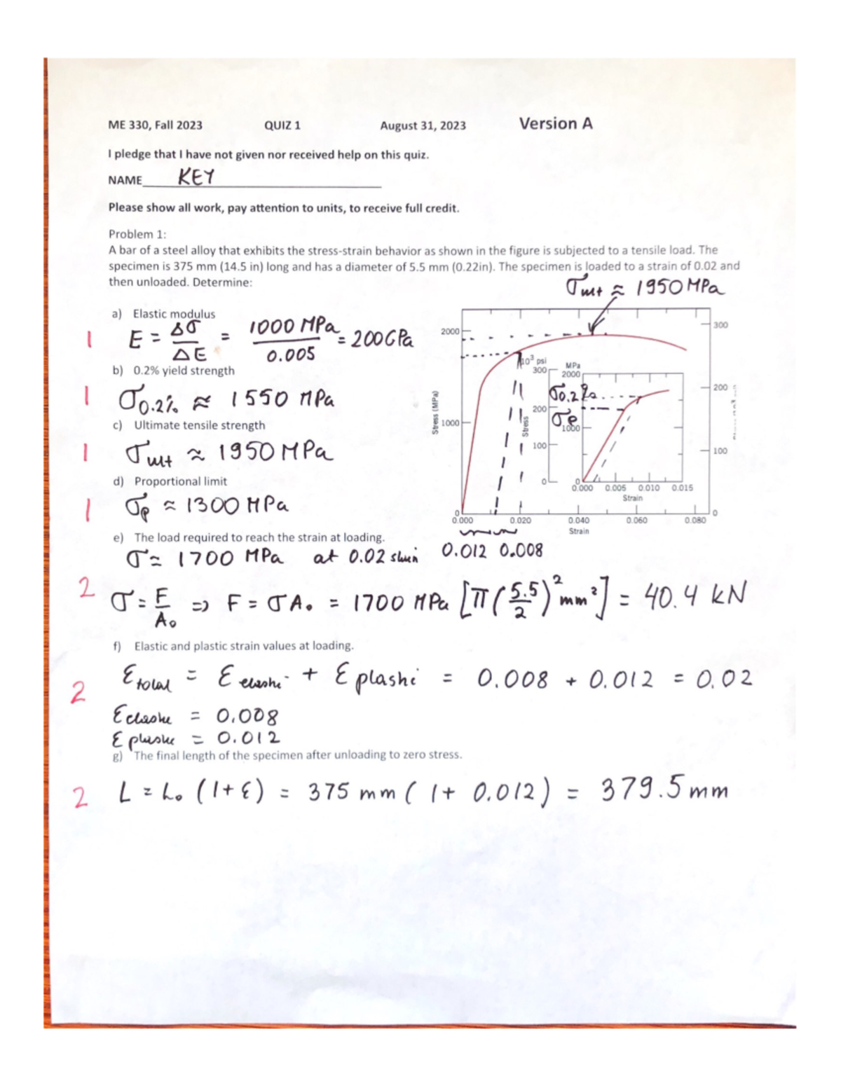 ME 330 - Quiz 1 - Solutions - ME 330 - Studocu