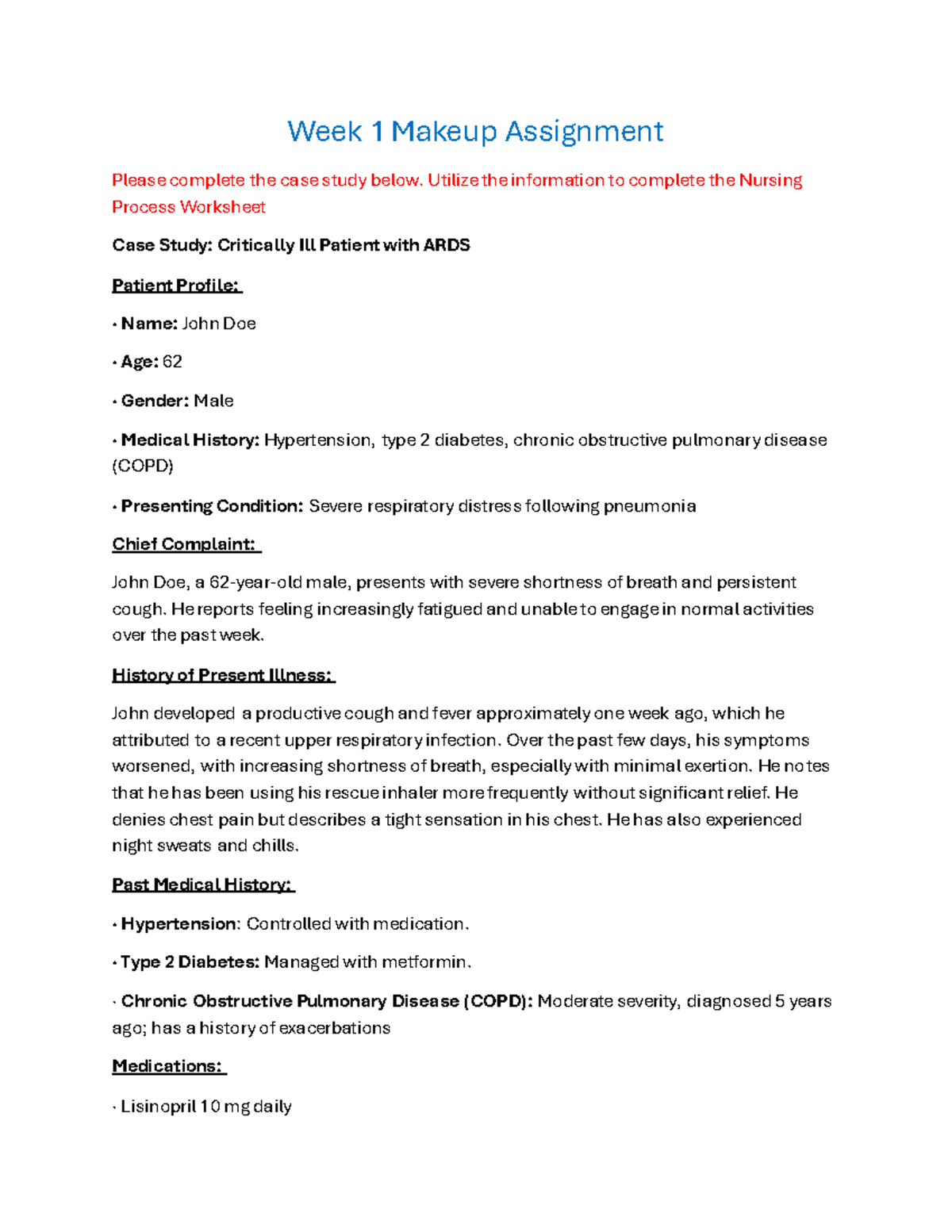 With answers - case study - Week 1 Makeup Assignment Please complete ...