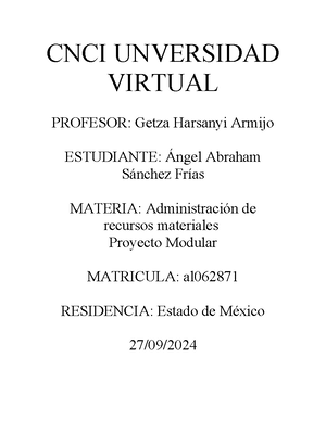 Proyecto Modular Admon DE Recursos Materiales - UNIVERSIDAD CNCI VIRTUAL M3 ADMINISTRACIÓN DE ...