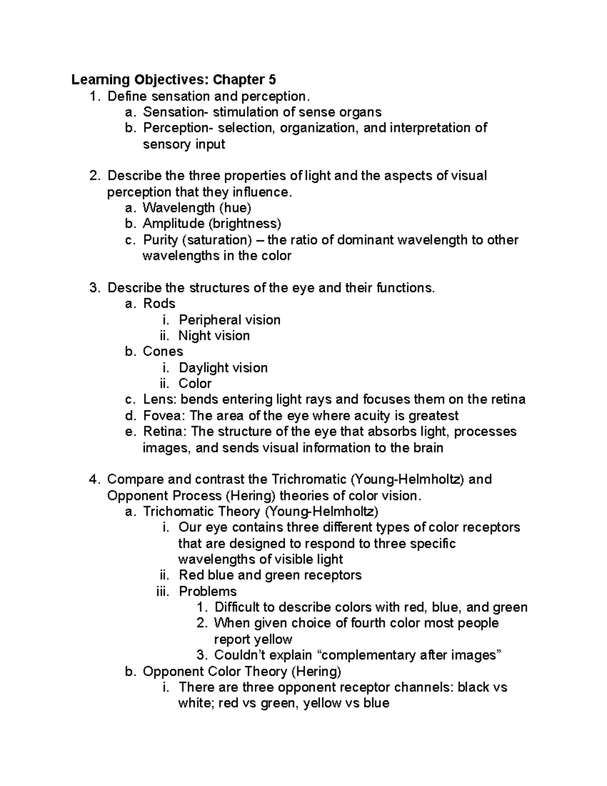 Psych chapters 4-6 review - Learning Objectives: Chapter 5 1. Define ...