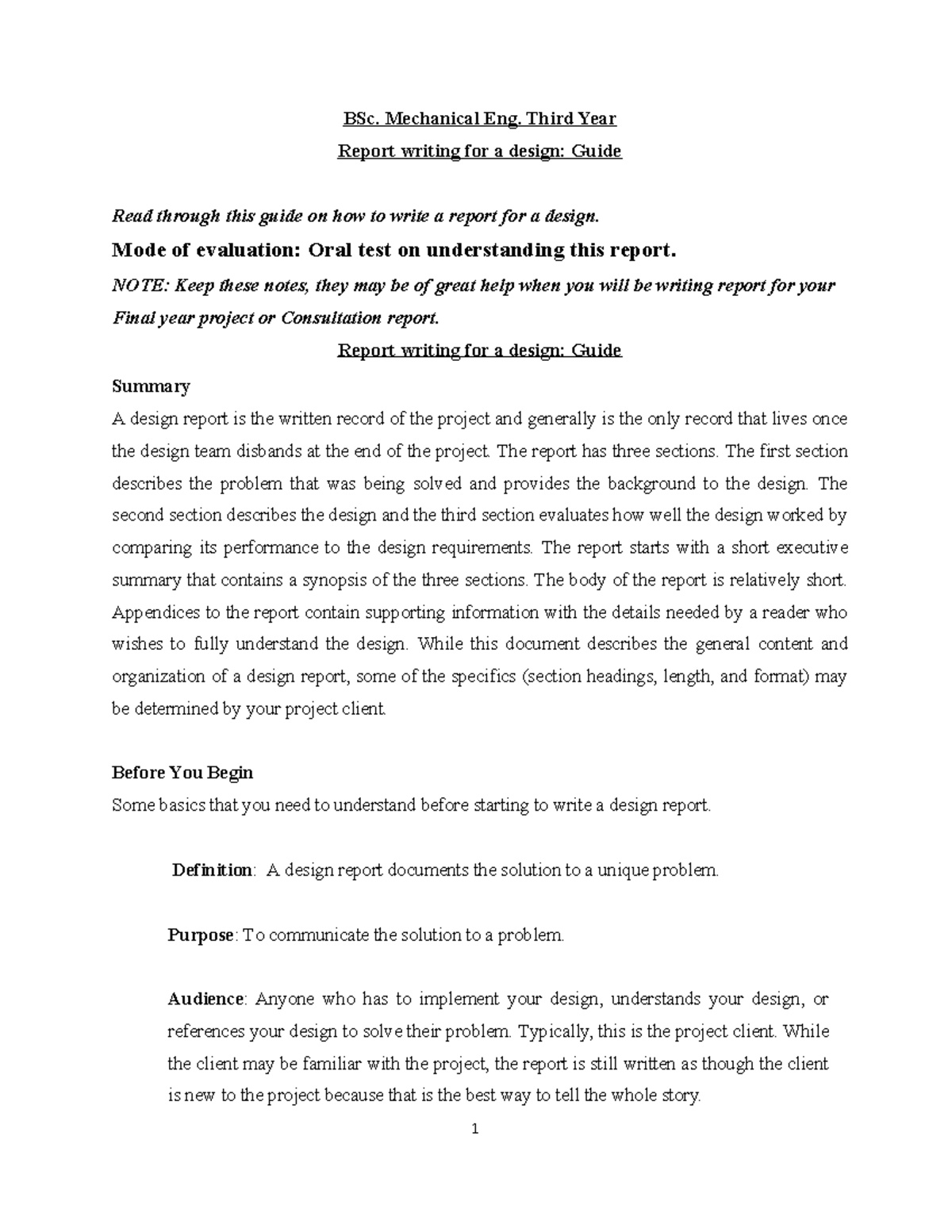 How-to-write-a-Design-Report Assignment - BSc. Mechanical Eng. Third ...
