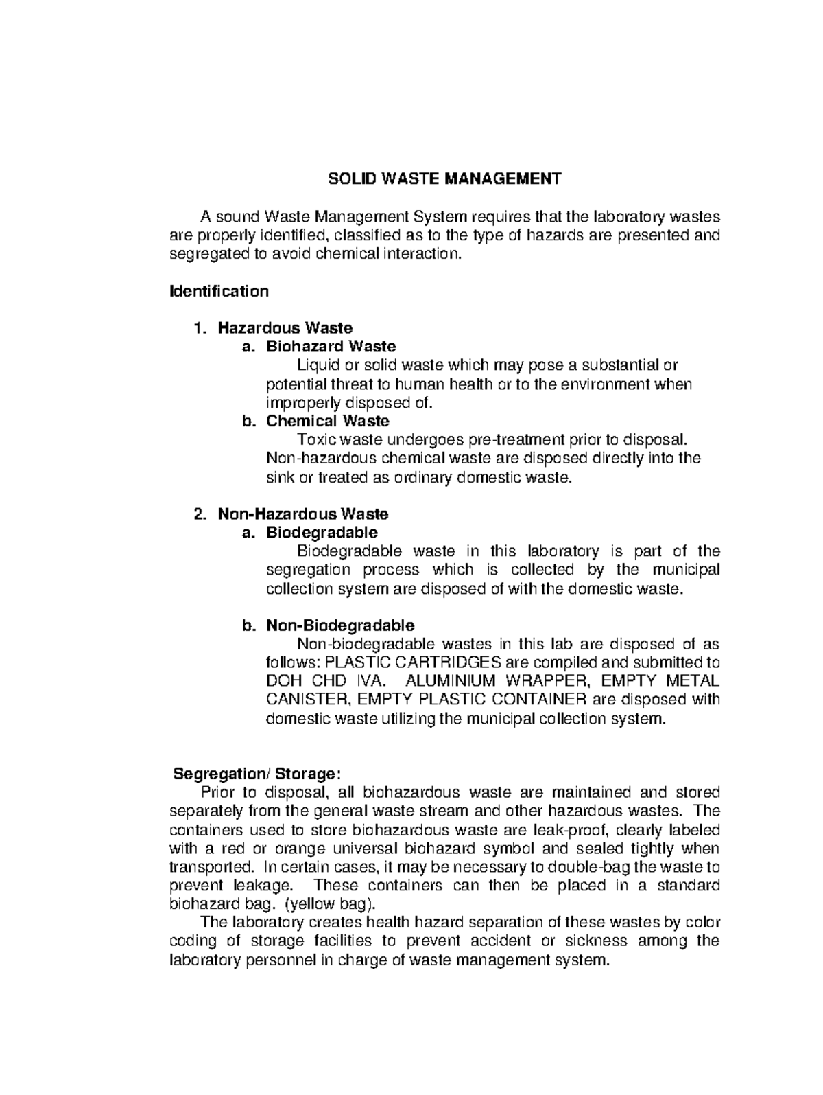 Solid Waste Management in Clinical Laboratory - SOLID WASTE MANAGEMENT ...