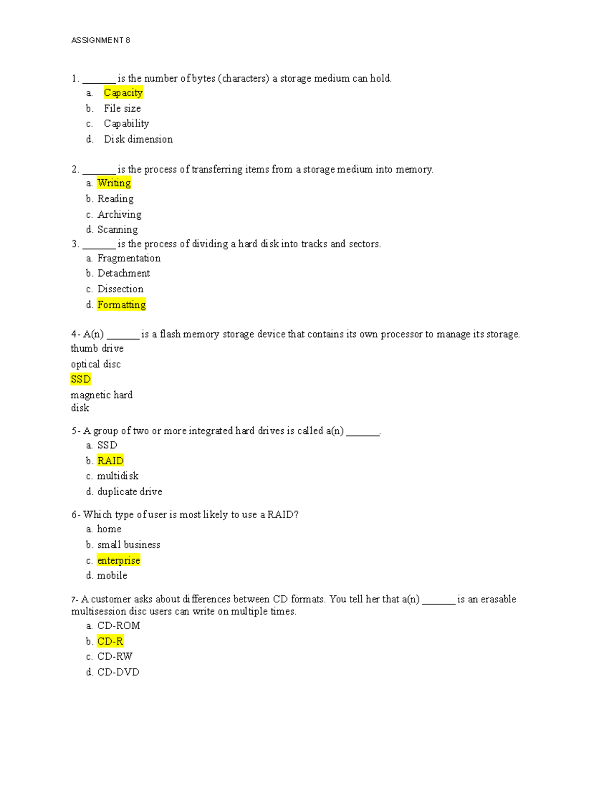 Assignment 8 - Module 8 content - ASSIGNMENT 8 ______ is the number of ...