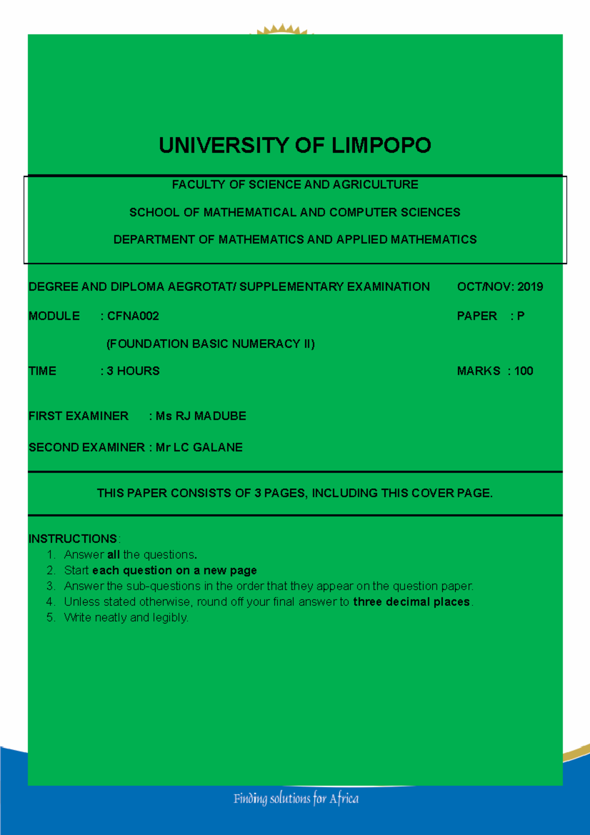 CFNA002 Supp-2019 - basic mathematics - UNIVERSITY OF LIMPOPO FACULTY ...
