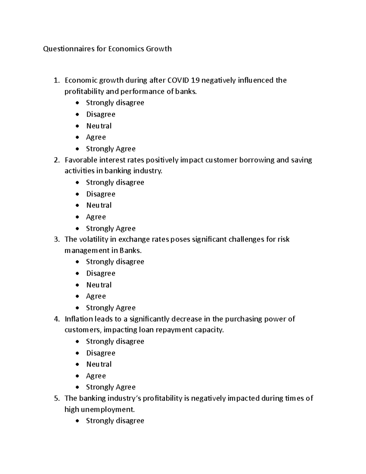 Questionnaires for Economics Growt 1 - Economic growth during after ...