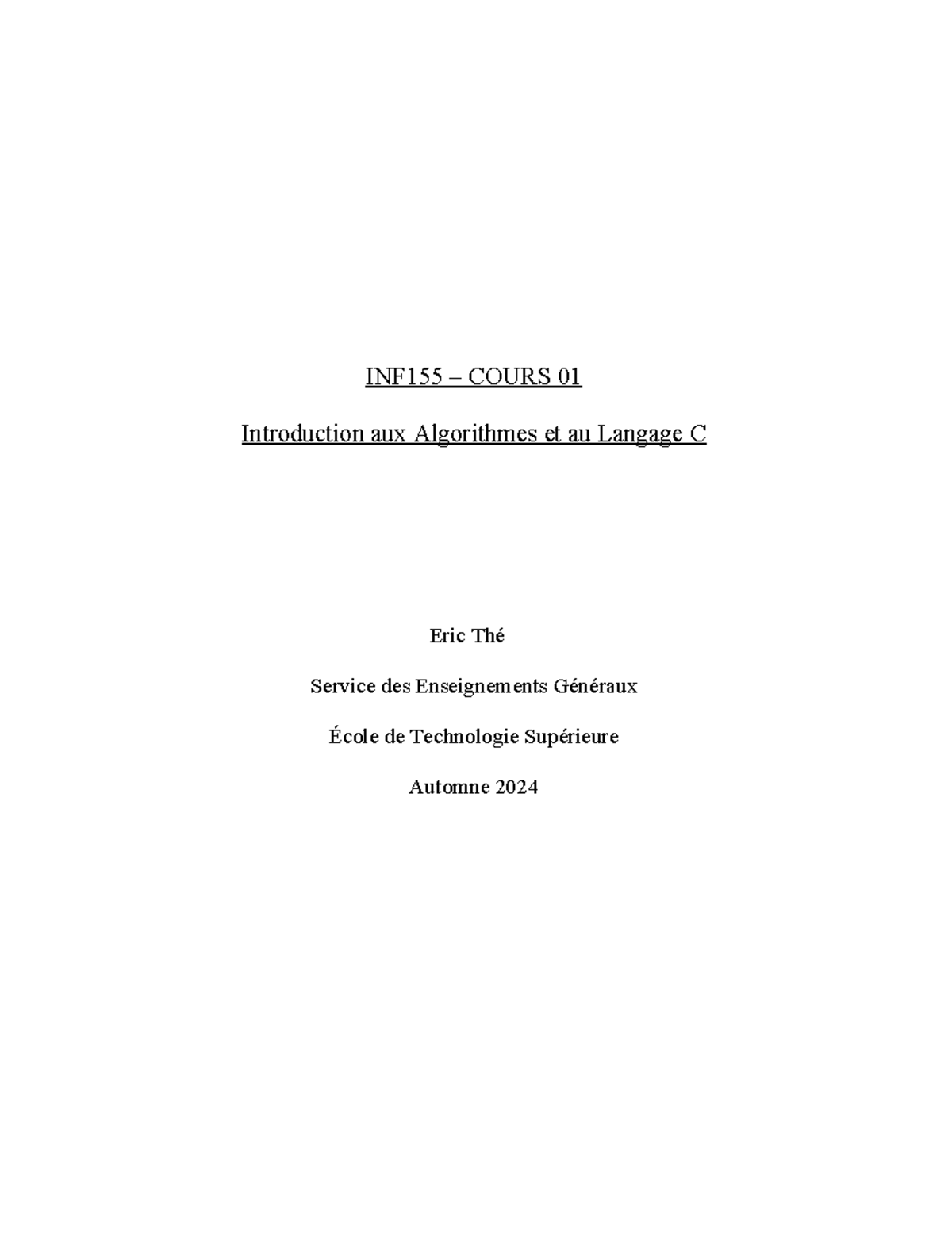 Cours 01 - fyufufhjfyu - INF155 – COURS 01 Introduction aux Algorithmes ...