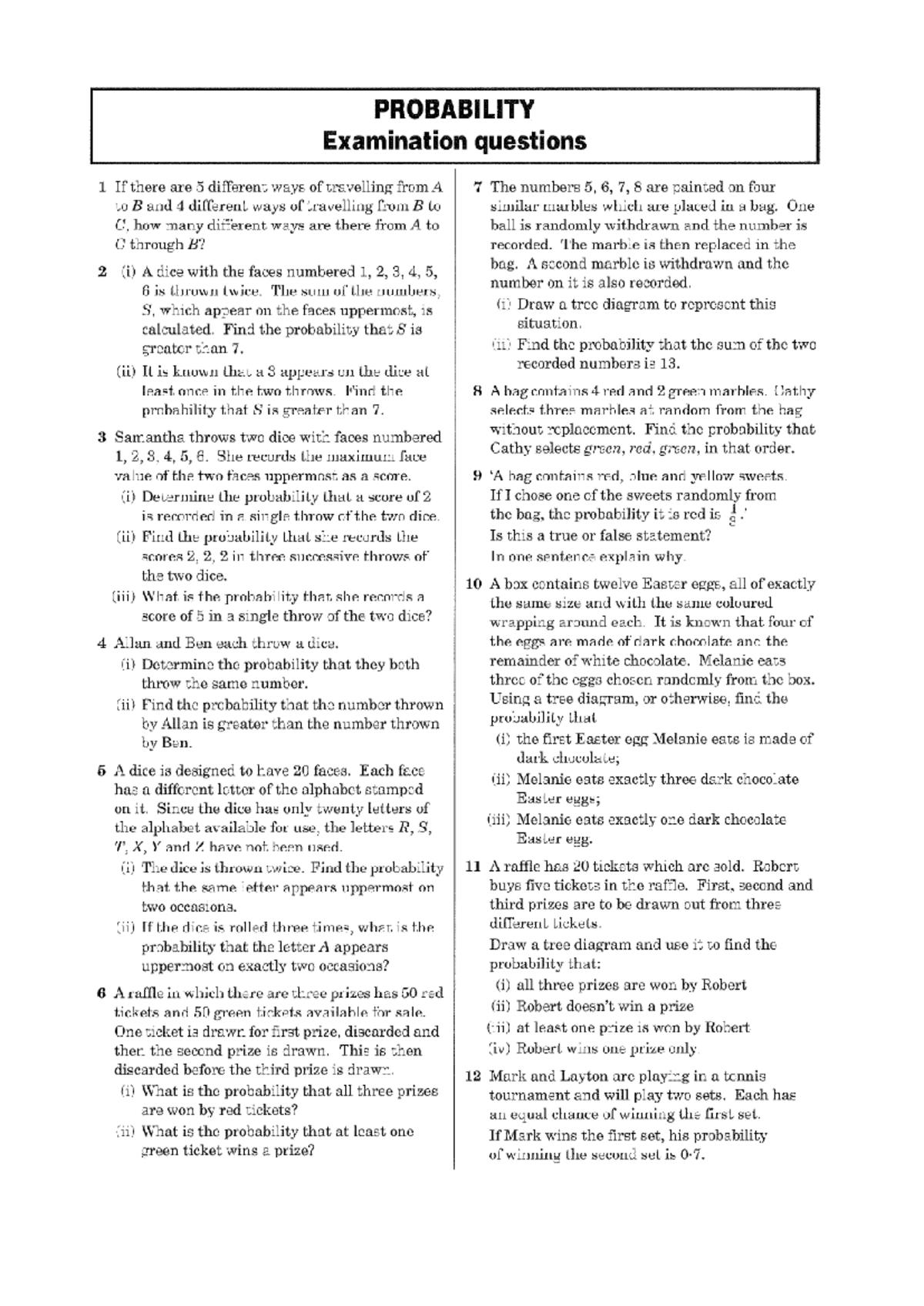 2U - Probability (Exam Style Questions) - PROBABILITY Examination ...
