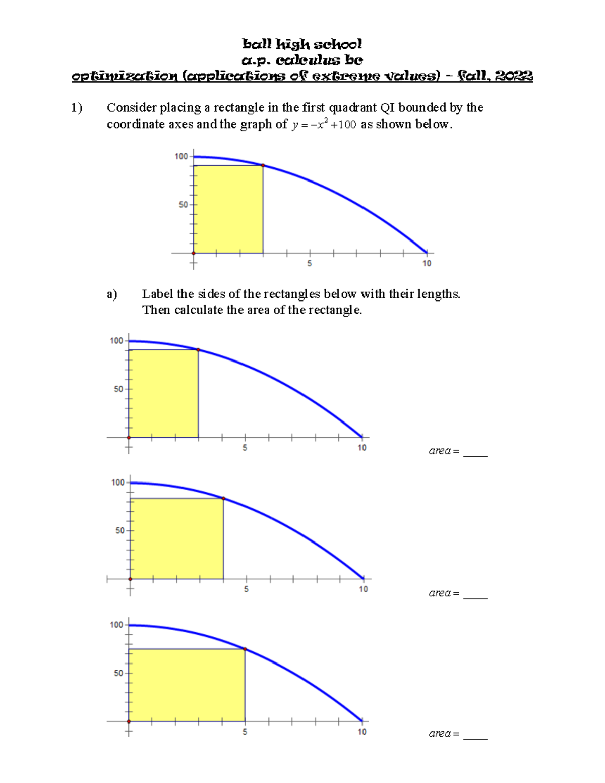 Optimization (application of extreme values) - ball high school a ...