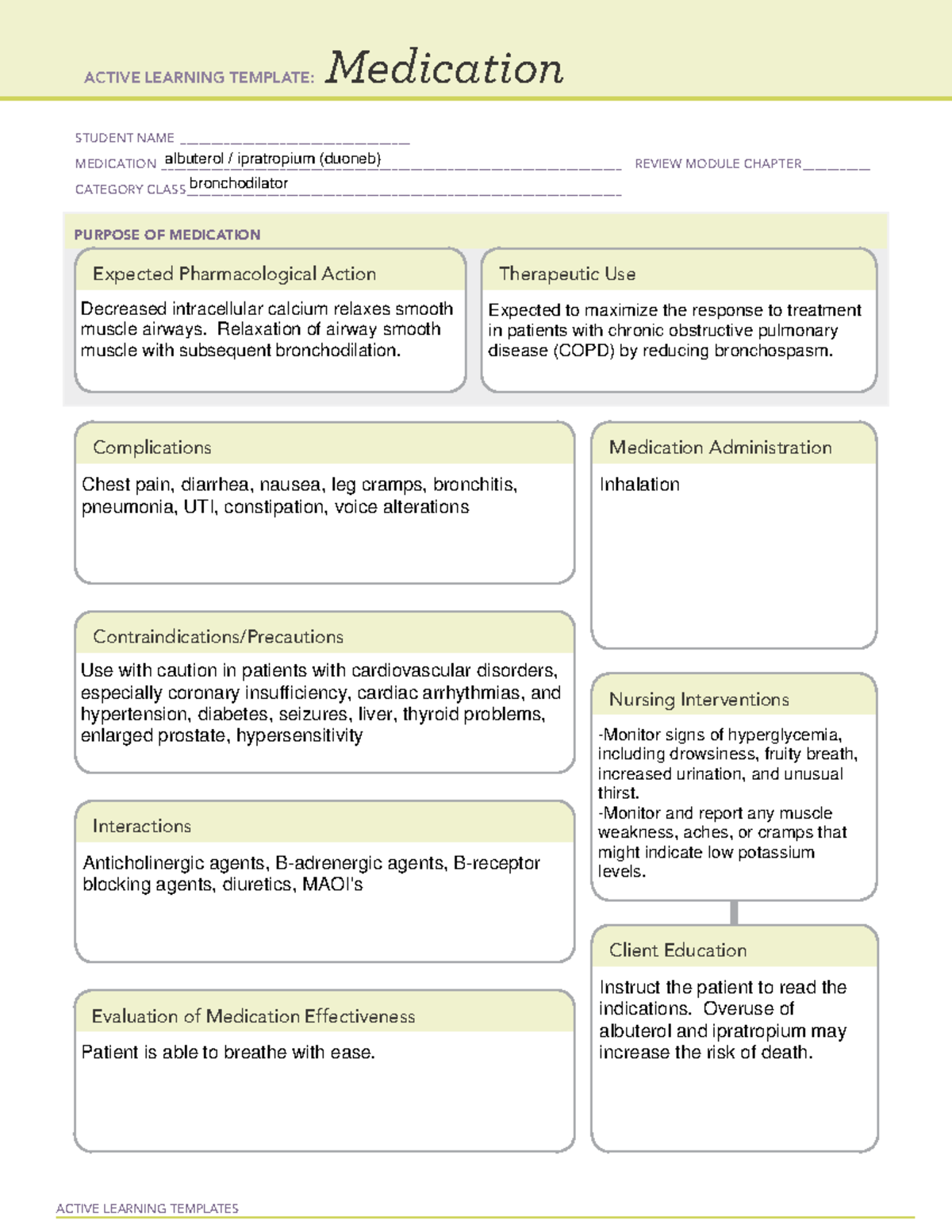 Medication Albuterol ipratropium ACTIVE LEARNING TEMPLATES Medication