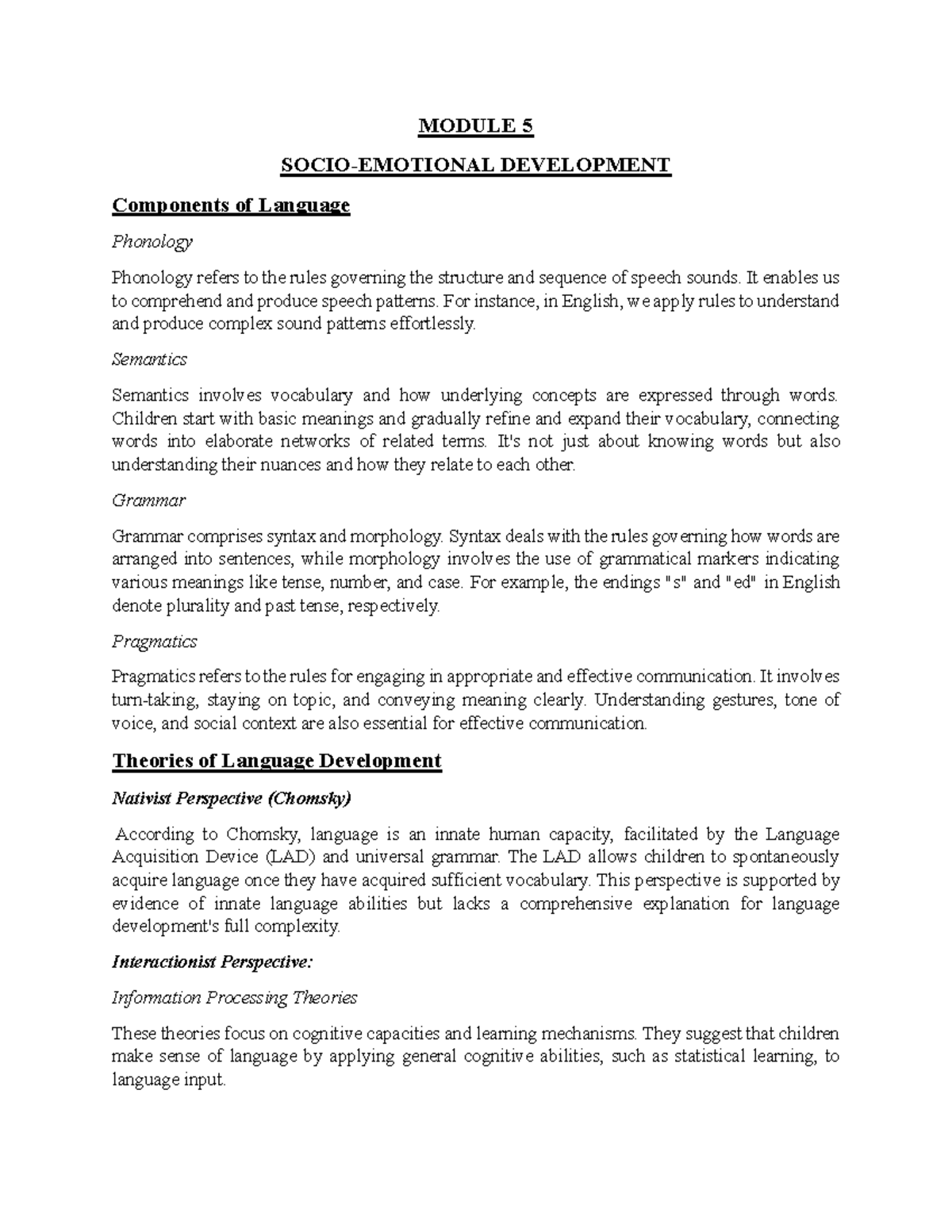 Module 5 - Components of Language Emotional expression etc - MODULE 5 ...