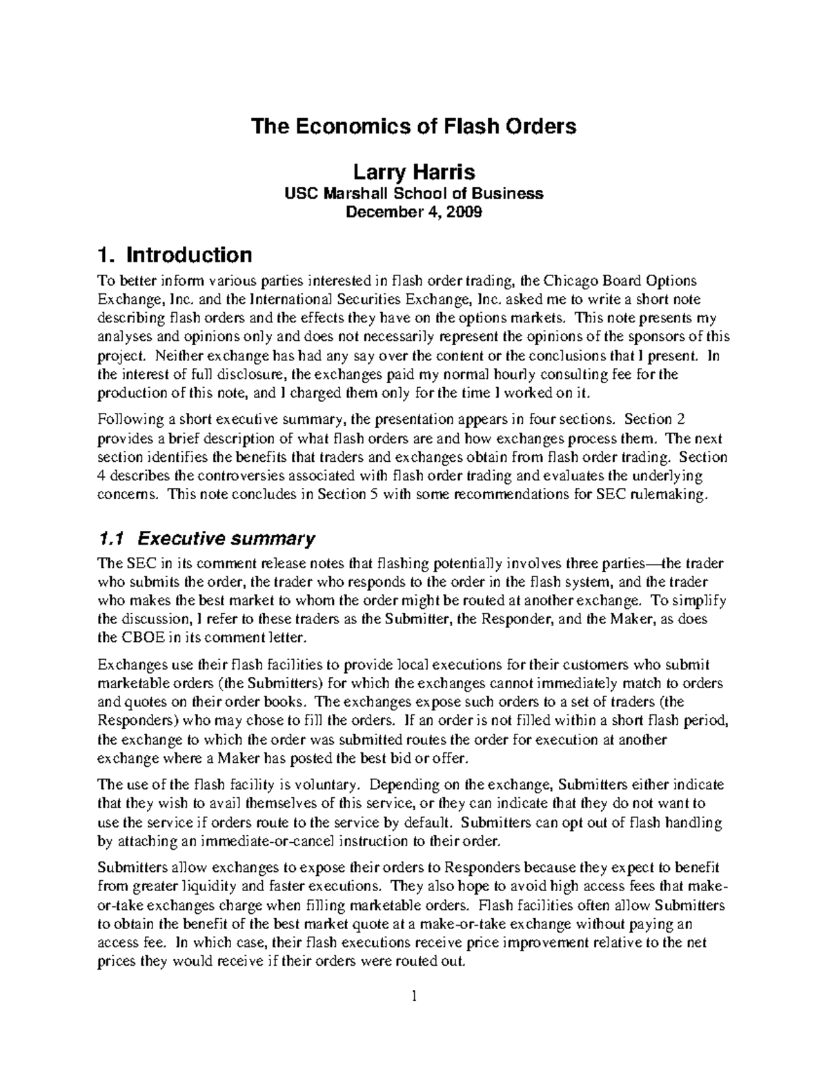SEC the economics of flash orders - The Economics of Flash Orders Larry ...