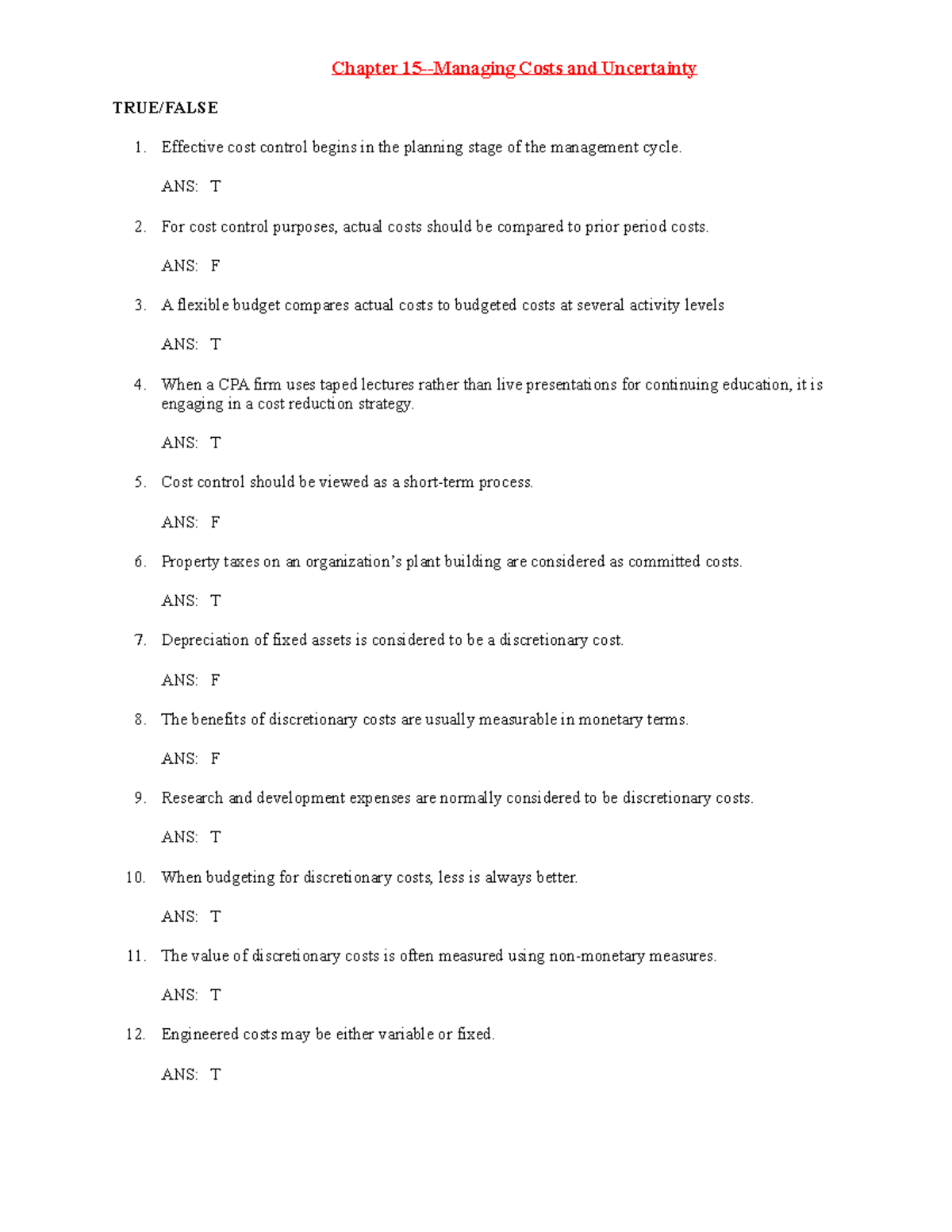 Ch15 Managing Costs and Uncertainty - Chapter 15-Managing Costs and ...