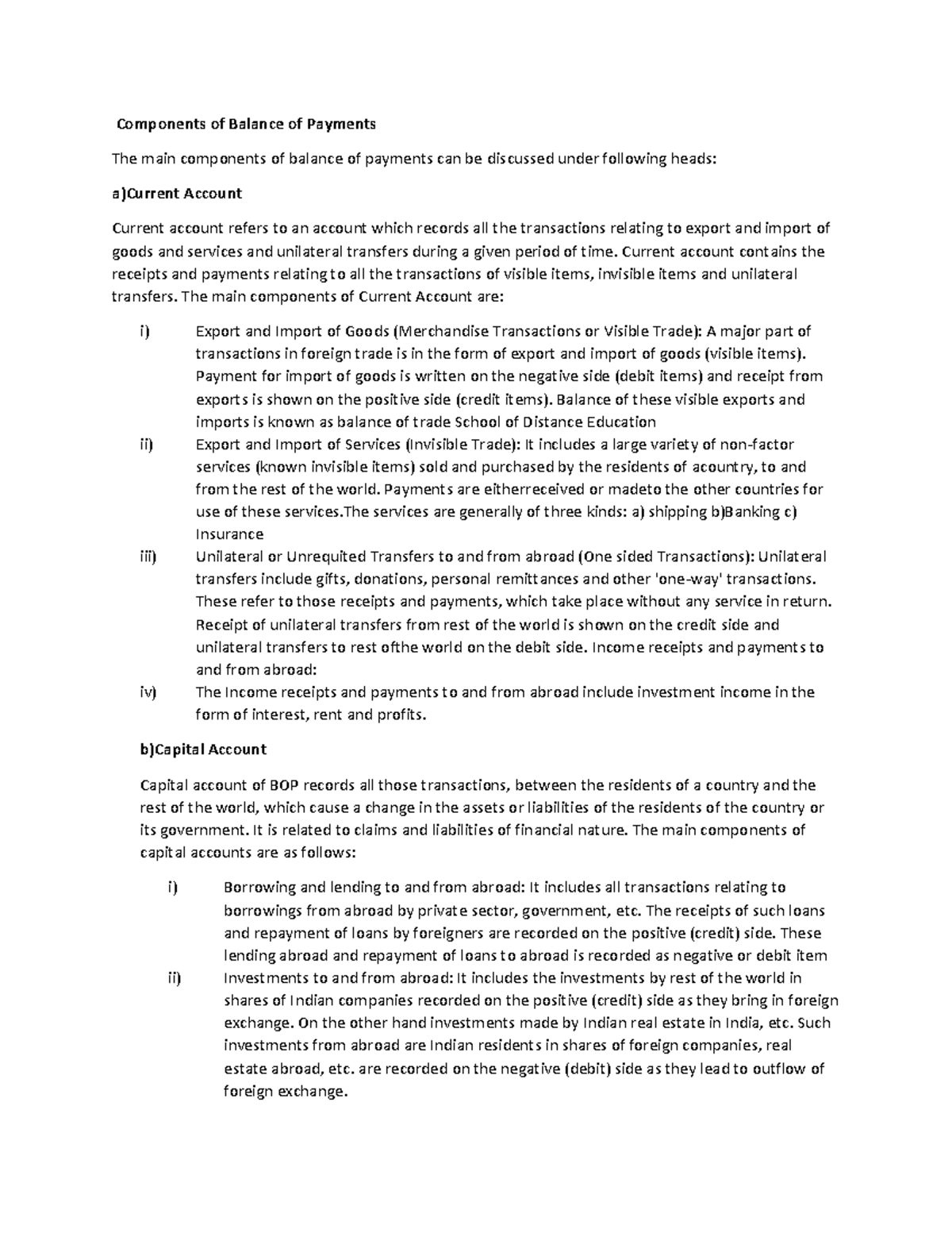 Components of Balance of Payments - Current account contains the ...