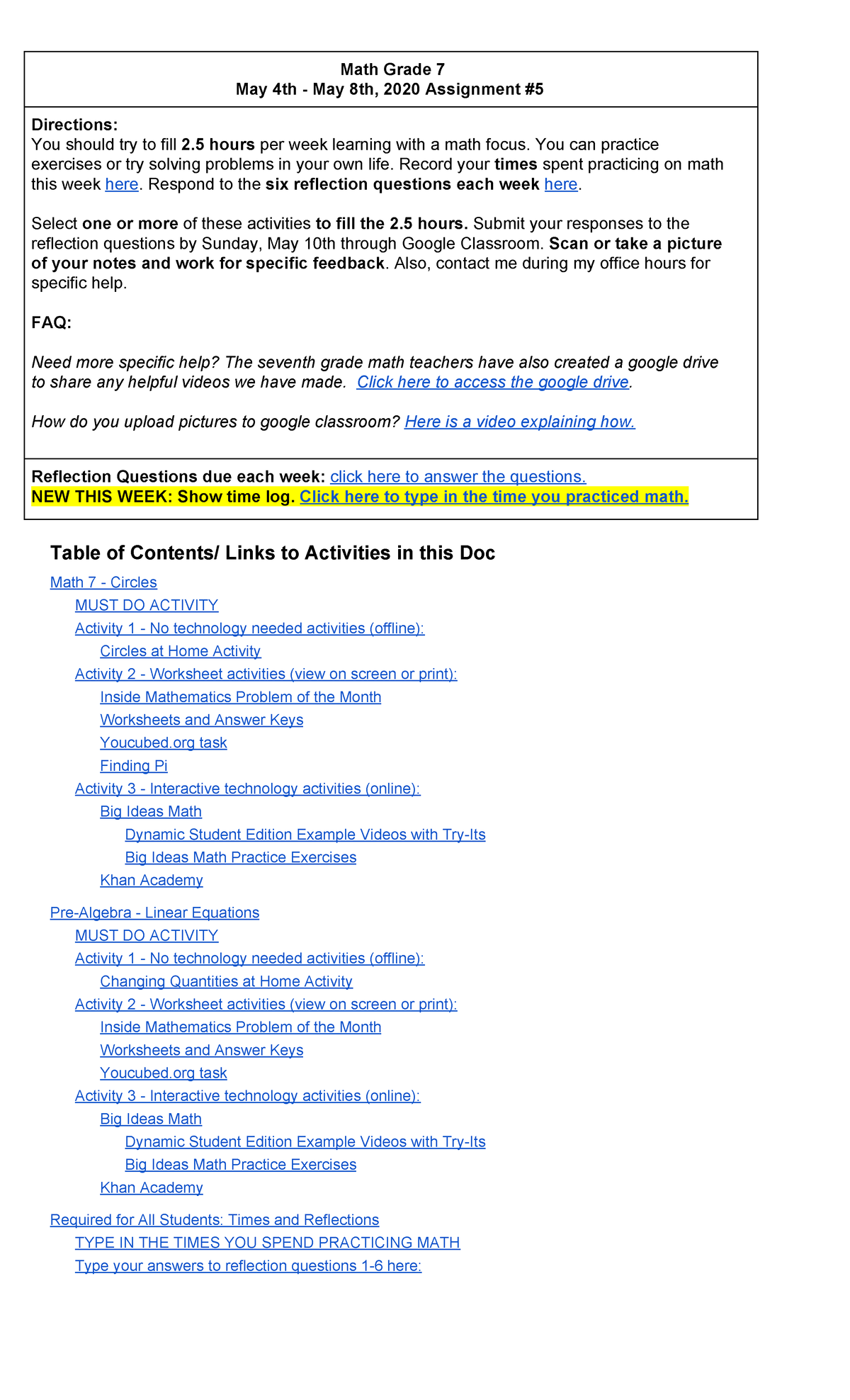 #5 Math Assignments - aaa - Math Grade 7 May 4th - May 8th, 2020 ...