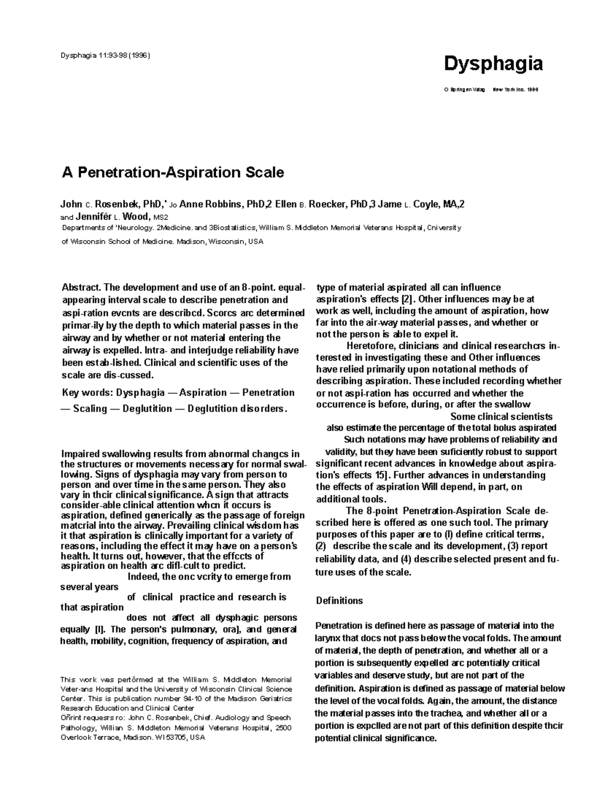 Rosenbek 1996 Article APenetration-aspiration Scale - Dysphagia 11:93 ...