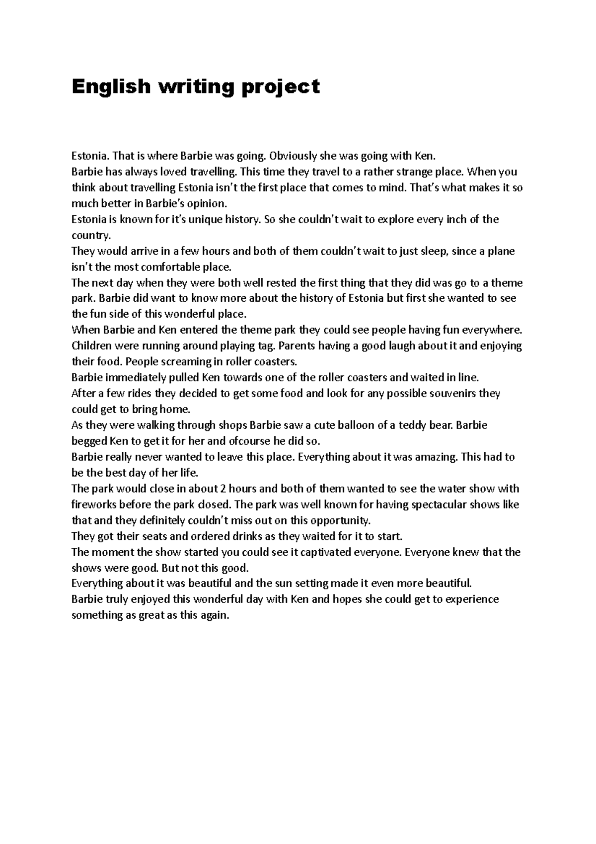 English writing project barbie - English writing project Estonia. That ...