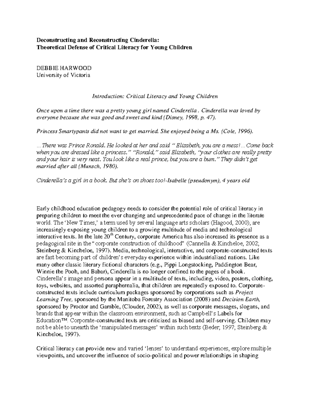 Harwood+Deconstructing+and+Reconstructing+Cinderella - Deconstructing and Reconstructing ...