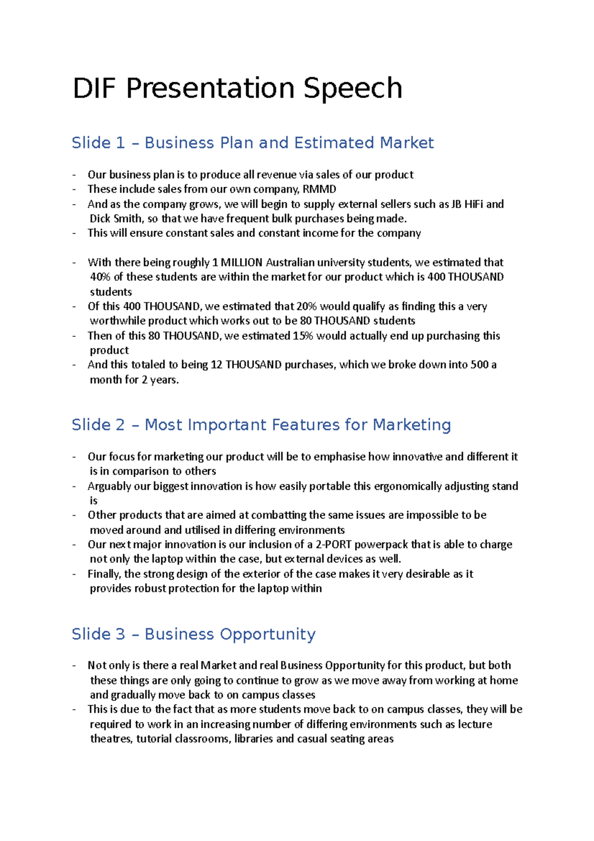 DIF Presentation Speech - DIF Presentation Speech Slide 1 – Business ...