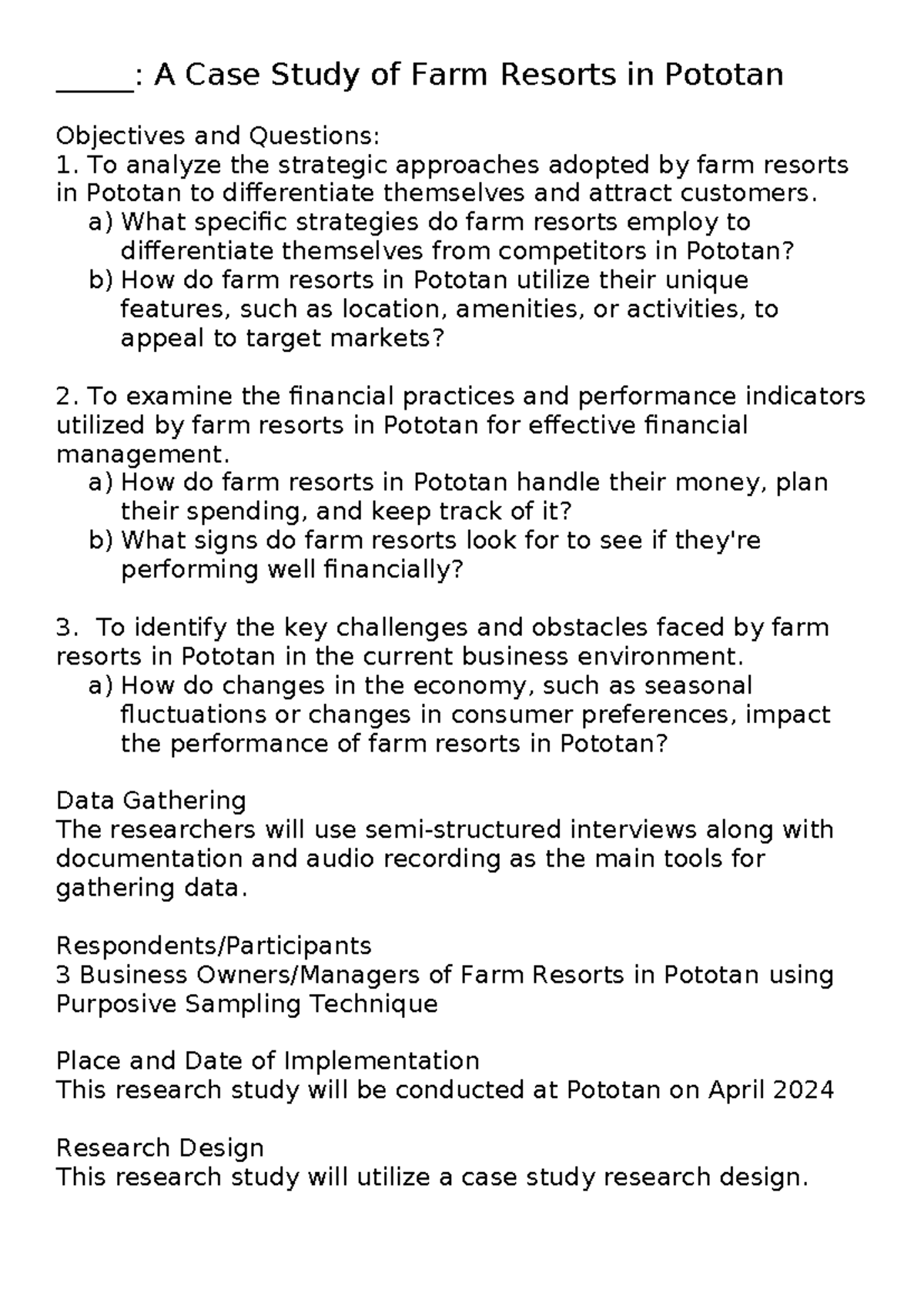 A Case Study of Farm Resorts in Pototan - _____: A Case Study of Farm ...